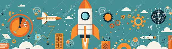 Creative Vector Illustration of Rocket Launch and Science Elements in Flat Design for Innovative ...