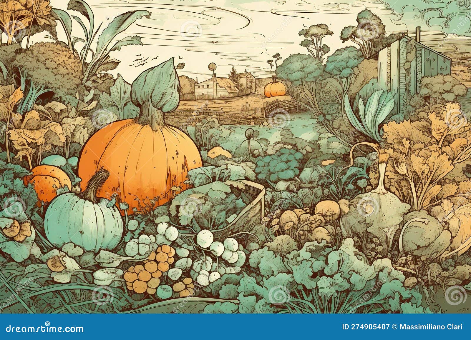 A Creative of a Vegetable Harvest, Featuring Hand-drawn Illustration of ...