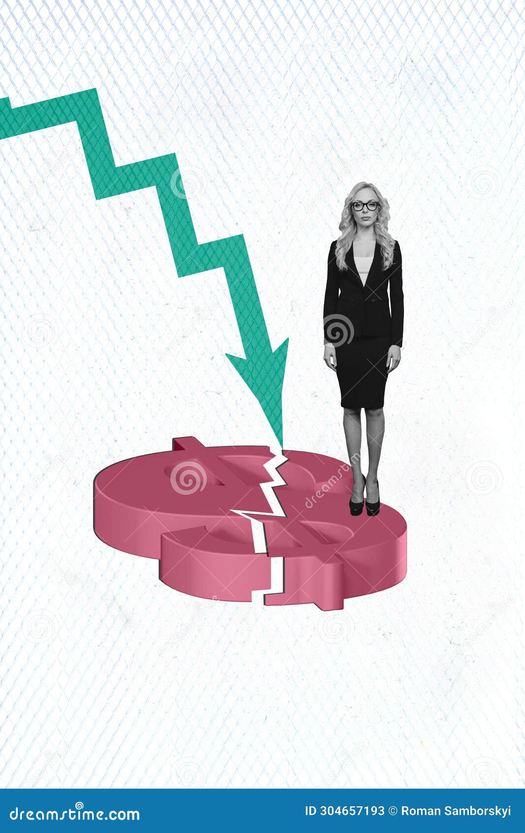 Creative Vertical Collage Image Standing Confused Young Black White Gamma Businesswoman Broken ...