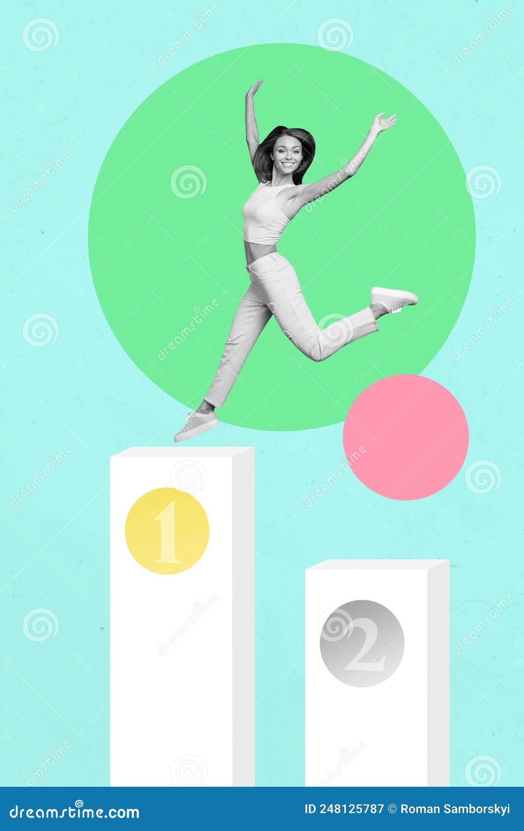 Creative Vertical Collage of Positive Person Black White Design Jumping ... Creative Vertical Collage of Positive Person Black White Design Jumping ...