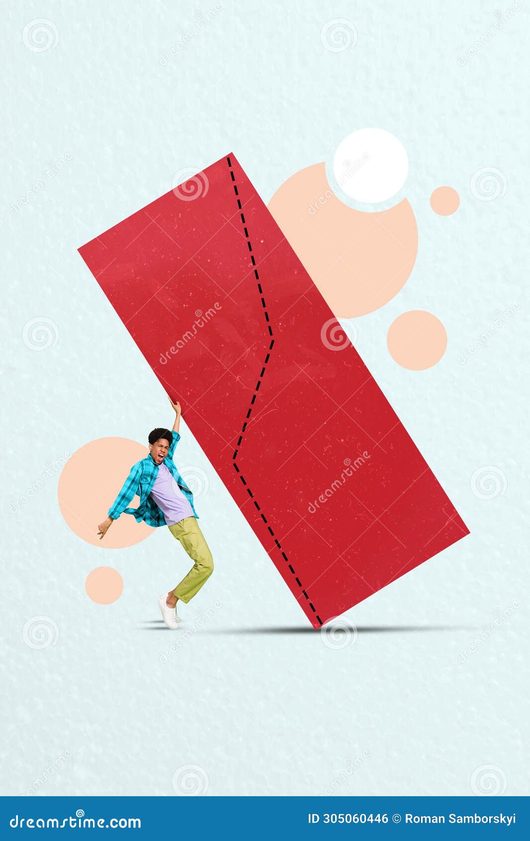 Creative Vertical Illustration Collage of Young Crazy Guy Hardworking ...