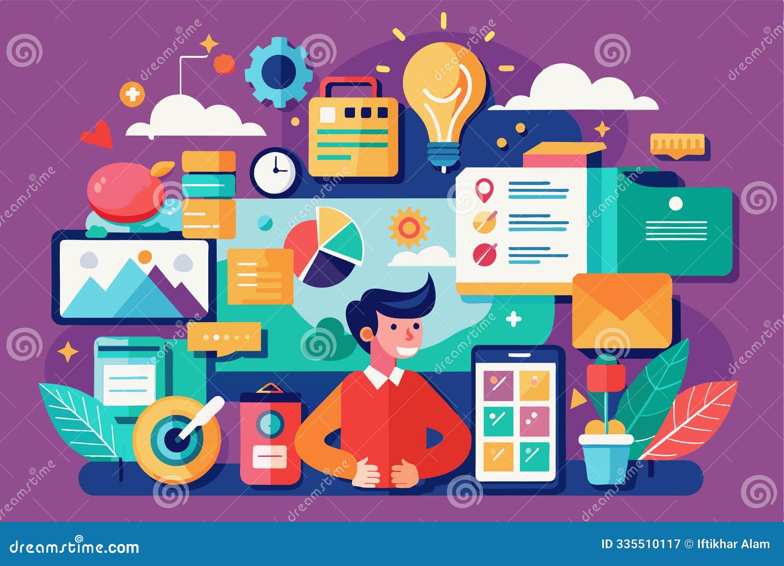 A Creative Vision Board Displays Planning Tools, Illustrations, and a ...