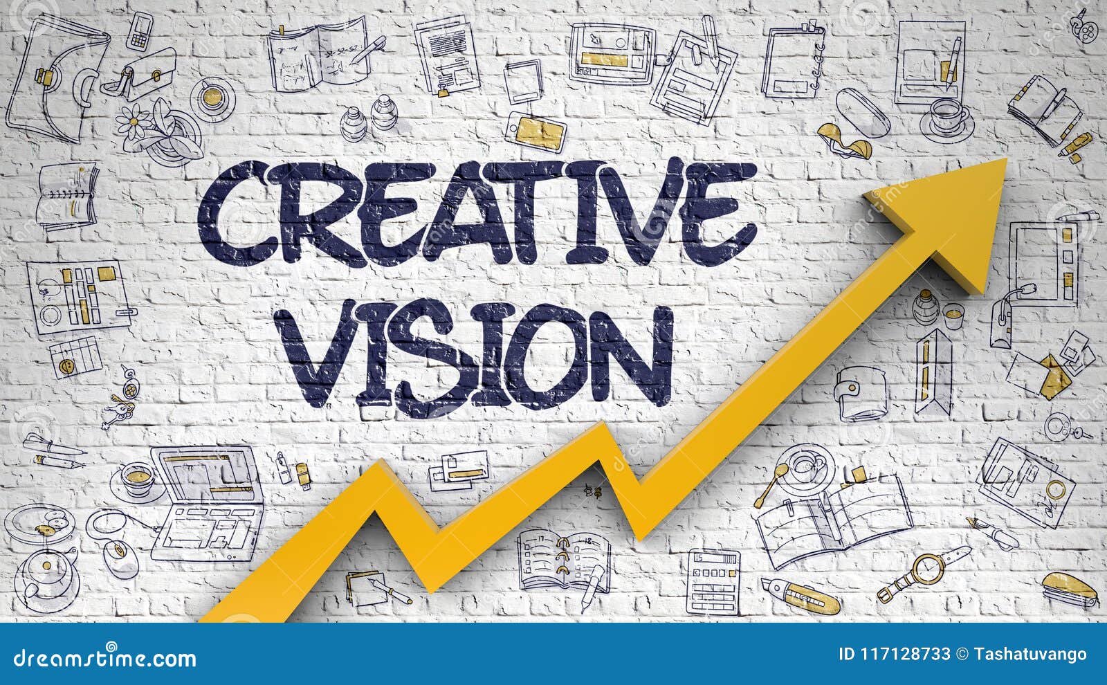 Creative Vision Drawn on White Brick Wall. Stock Illustration ...