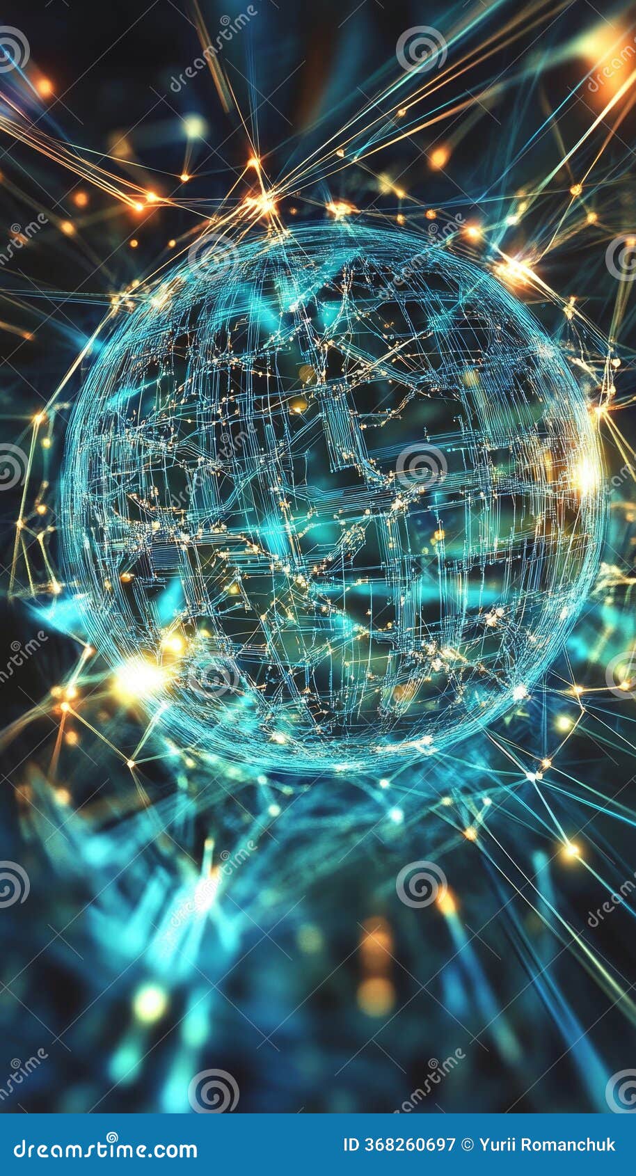 Creative Visualization Of A Digital Sphere Interwoven With A Complex Network Of Luminous ...