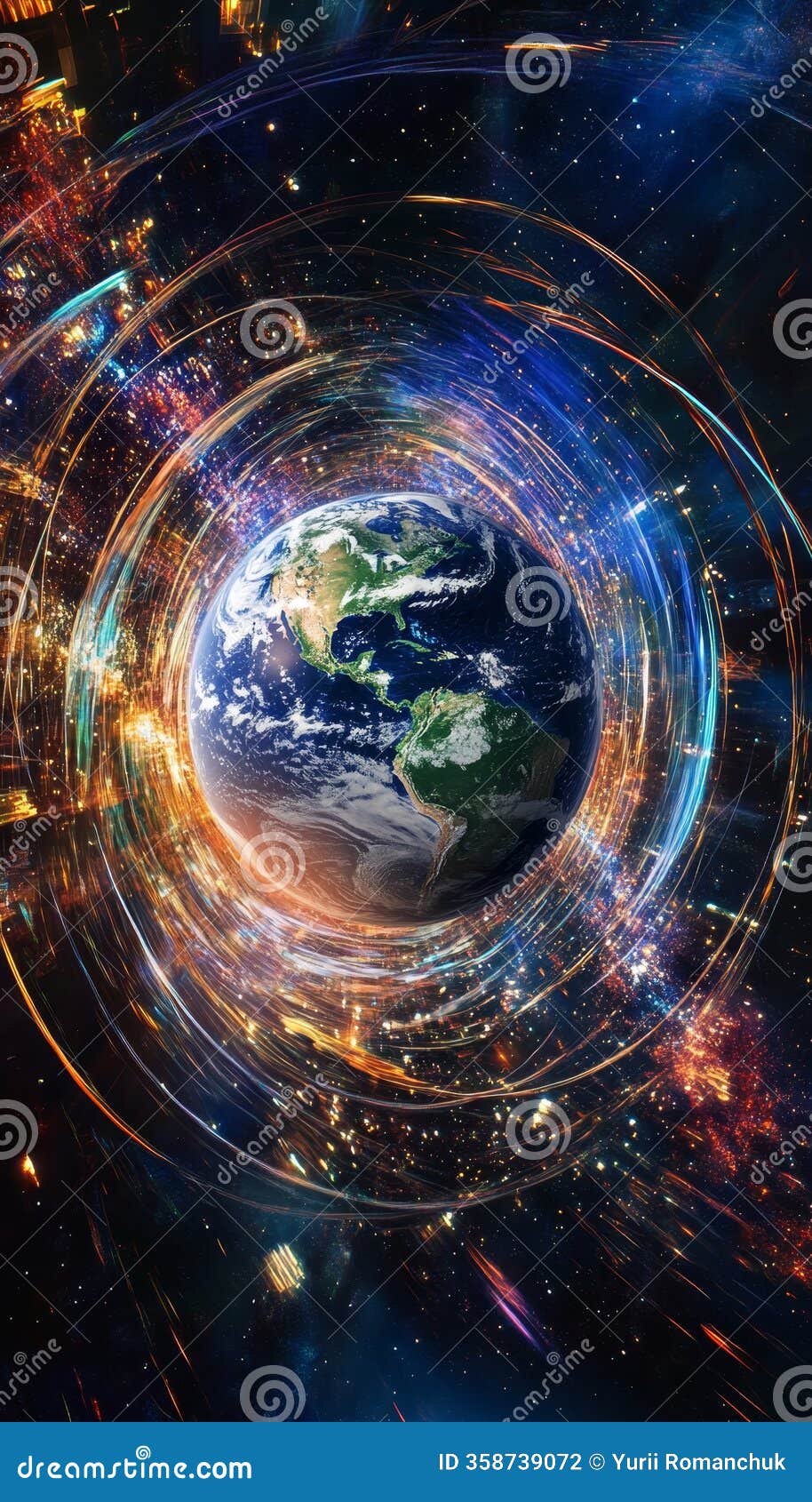 Creative Visualization of Earth in a Space Time Warp Grid with Vibrant ...