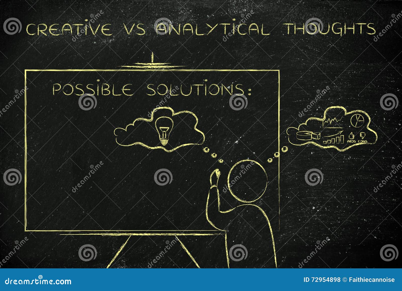 Creative Vs Analytical Thoughts: Man Writing on Blackboard Stock Photo ...