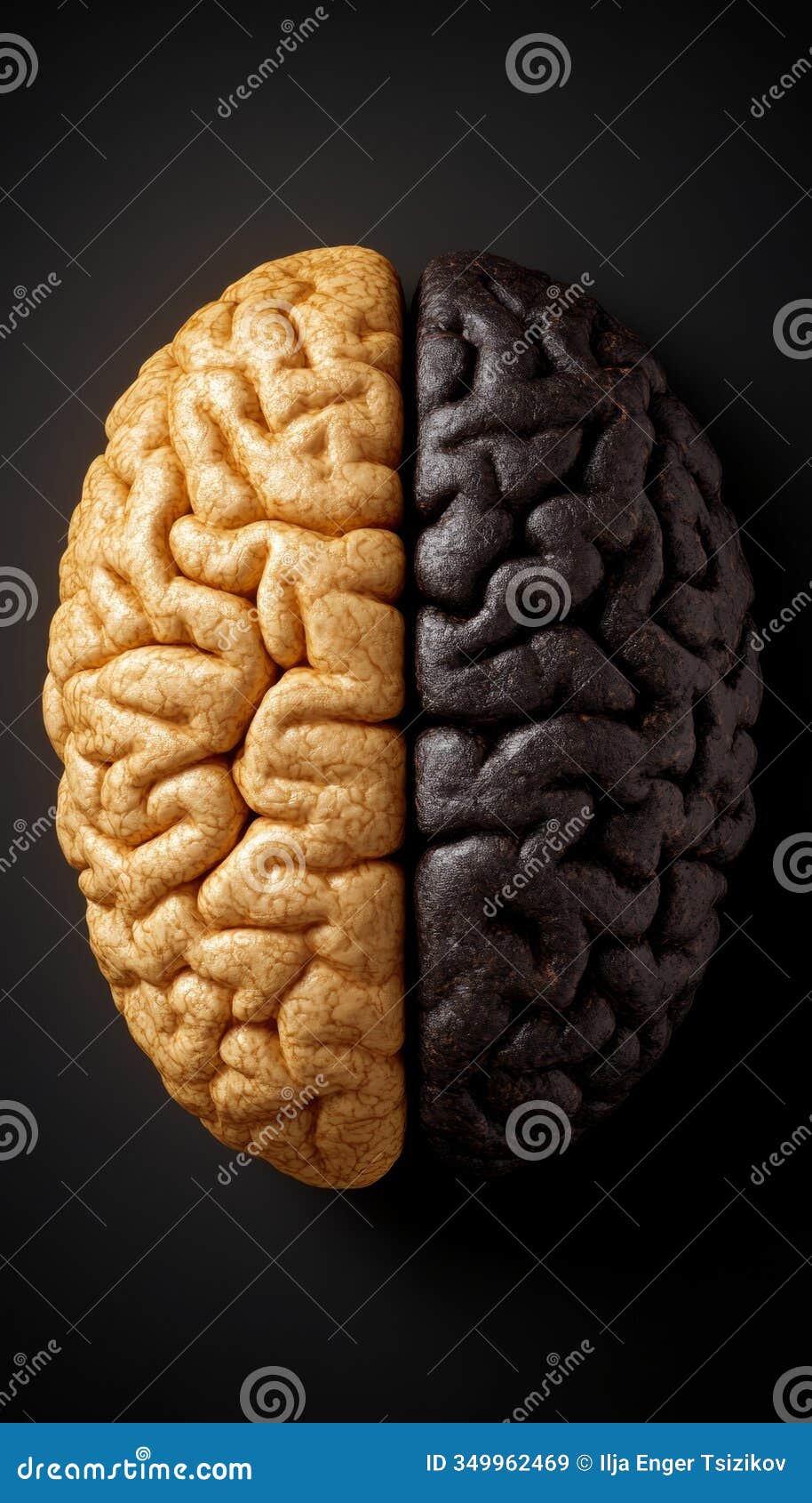 Creative Vs. Logical Thinking Golden and Black Brain Hemispheres ...