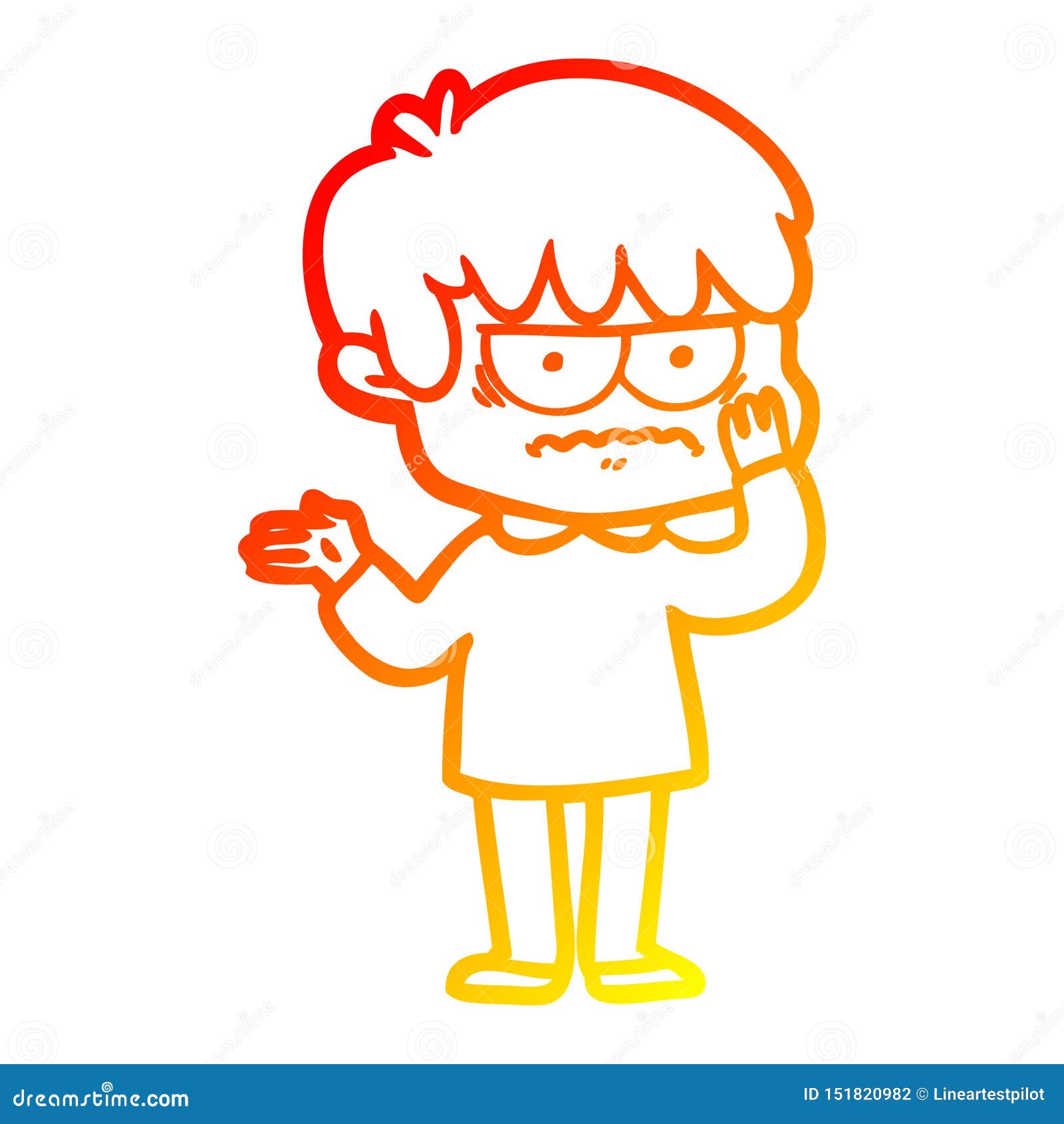 A Creative Warm Gradient Line Drawing Annoyed Cartoon Boy Stock Vector ...