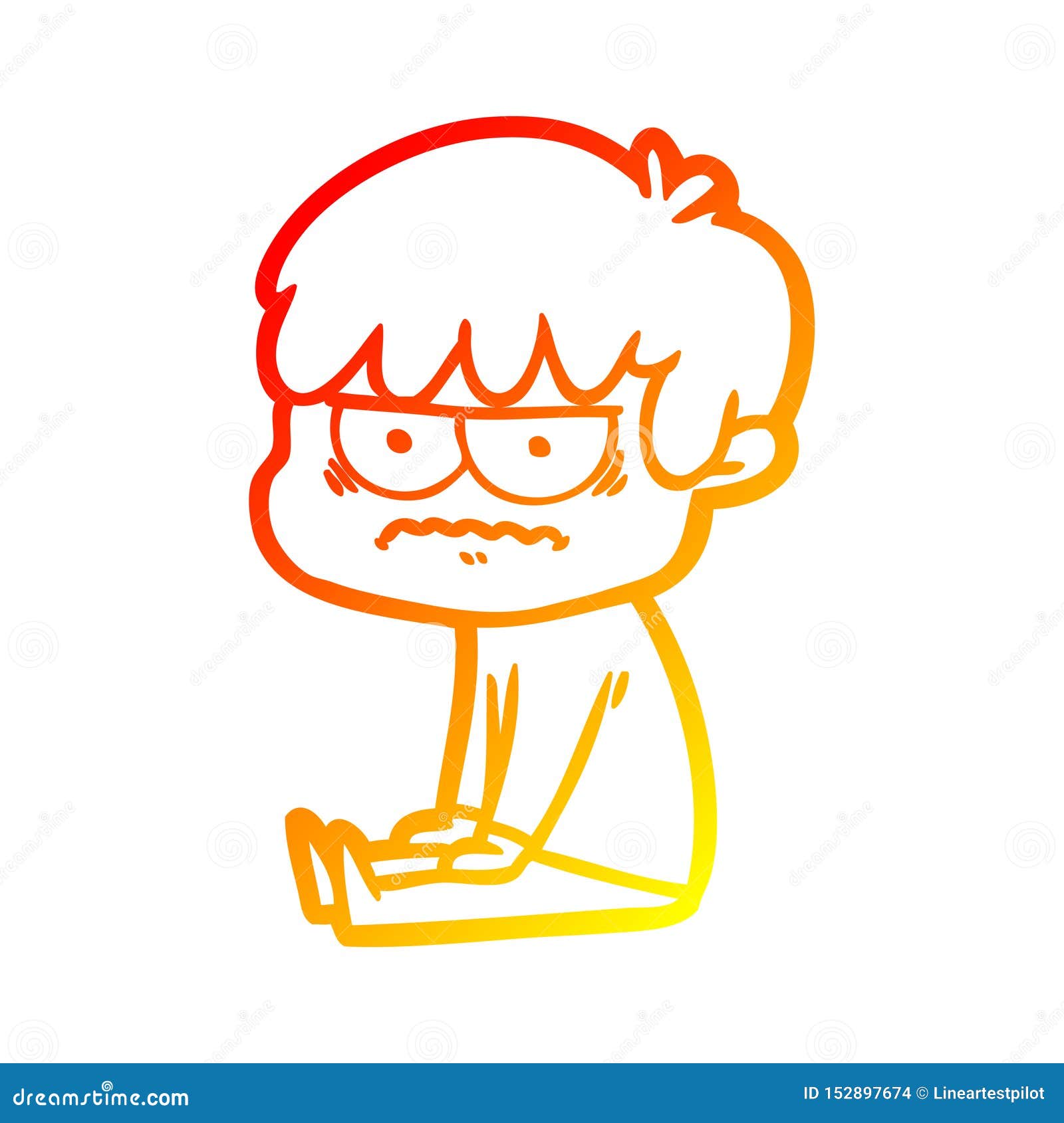 A Creative Warm Gradient Line Drawing Annoyed Cartoon Boy Stock Vector ...