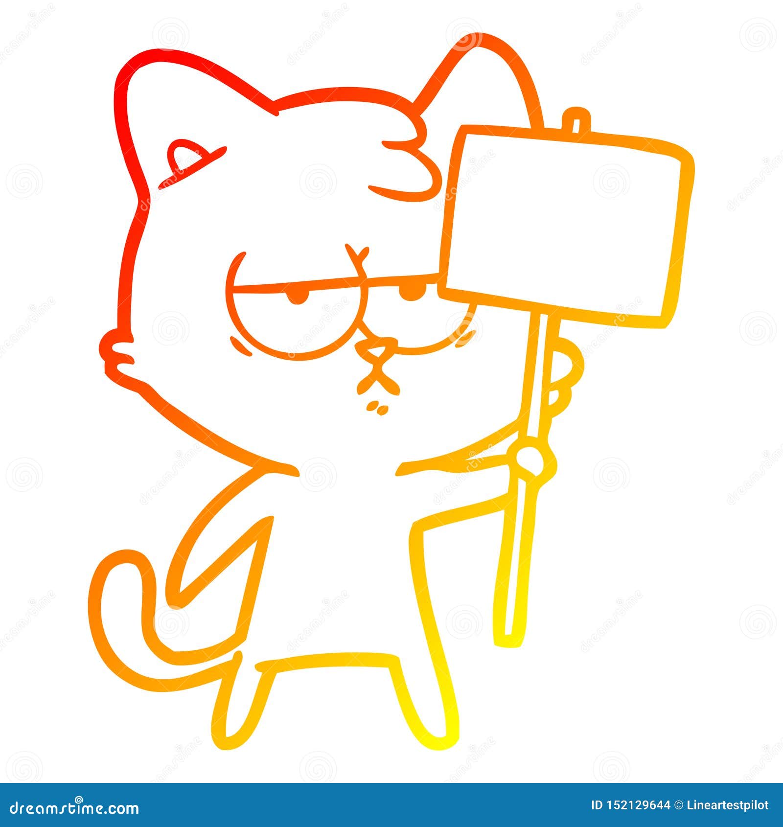 A Creative Warm Gradient Line Drawing Bored Cartoon Cat with Sign Post ...