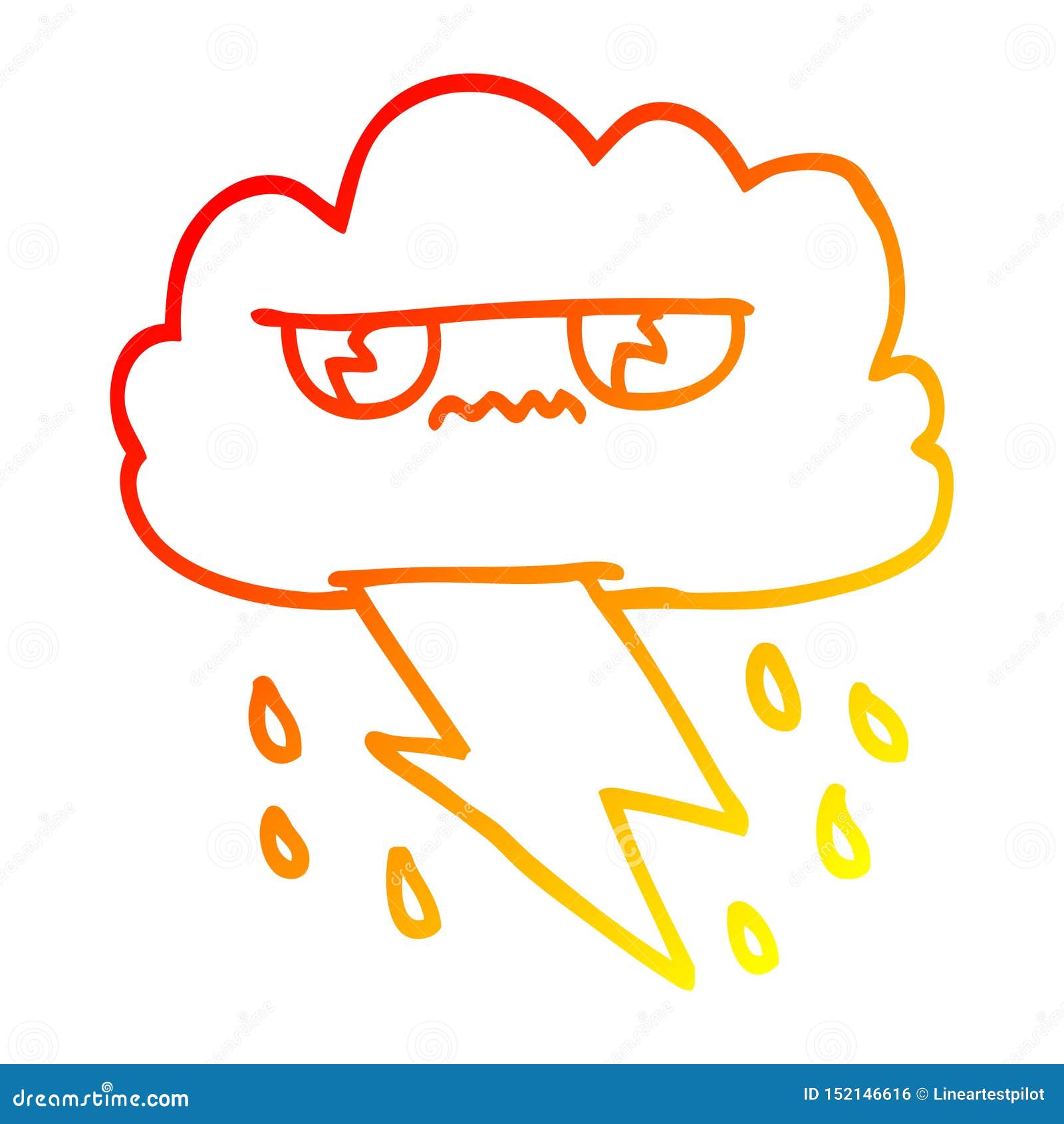 A Creative Warm Gradient Line Drawing Cartoon Angry Storm Cloud Stock ...