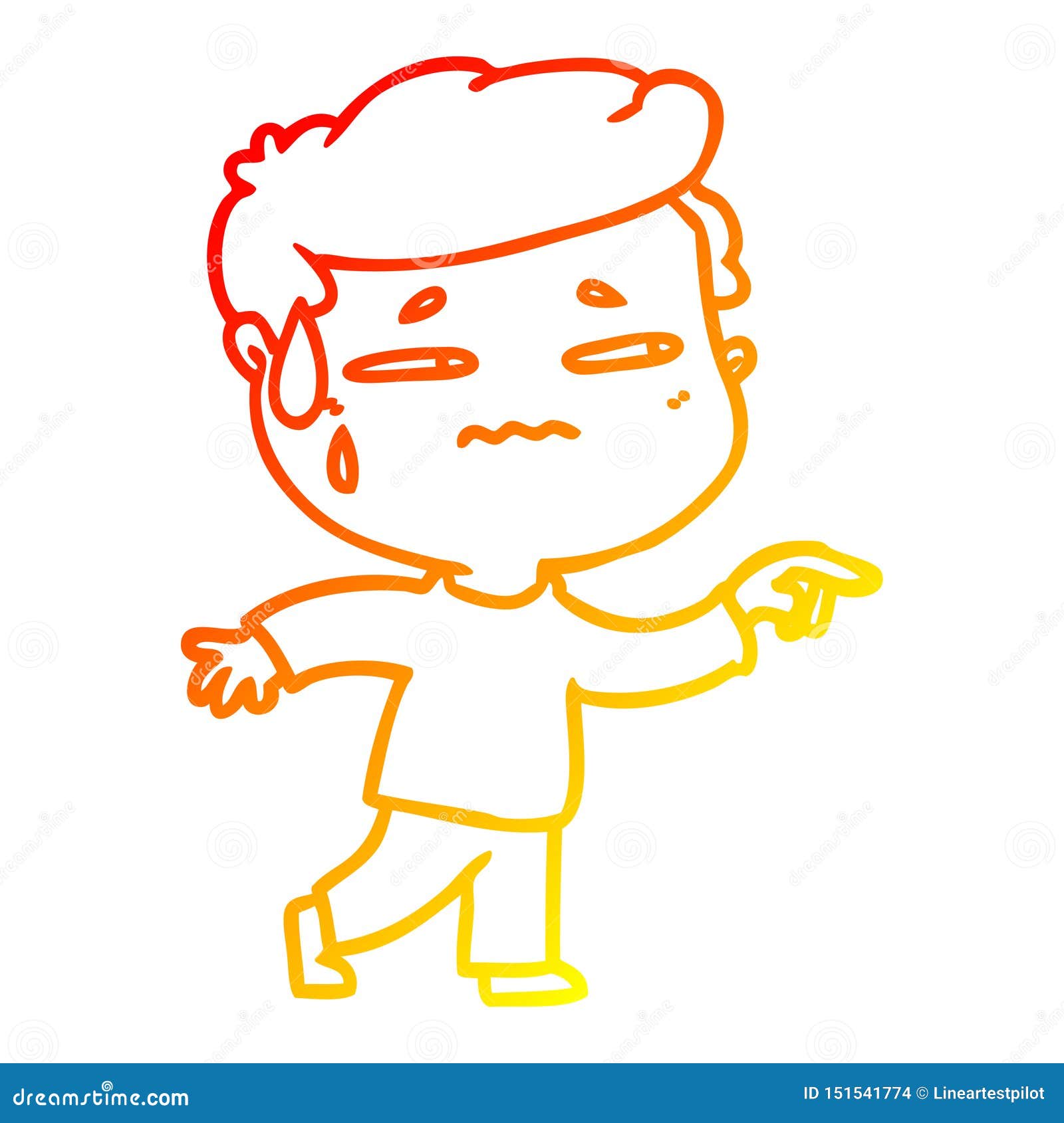 A Creative Warm Gradient Line Drawing Cartoon Anxious Man Pointing ...