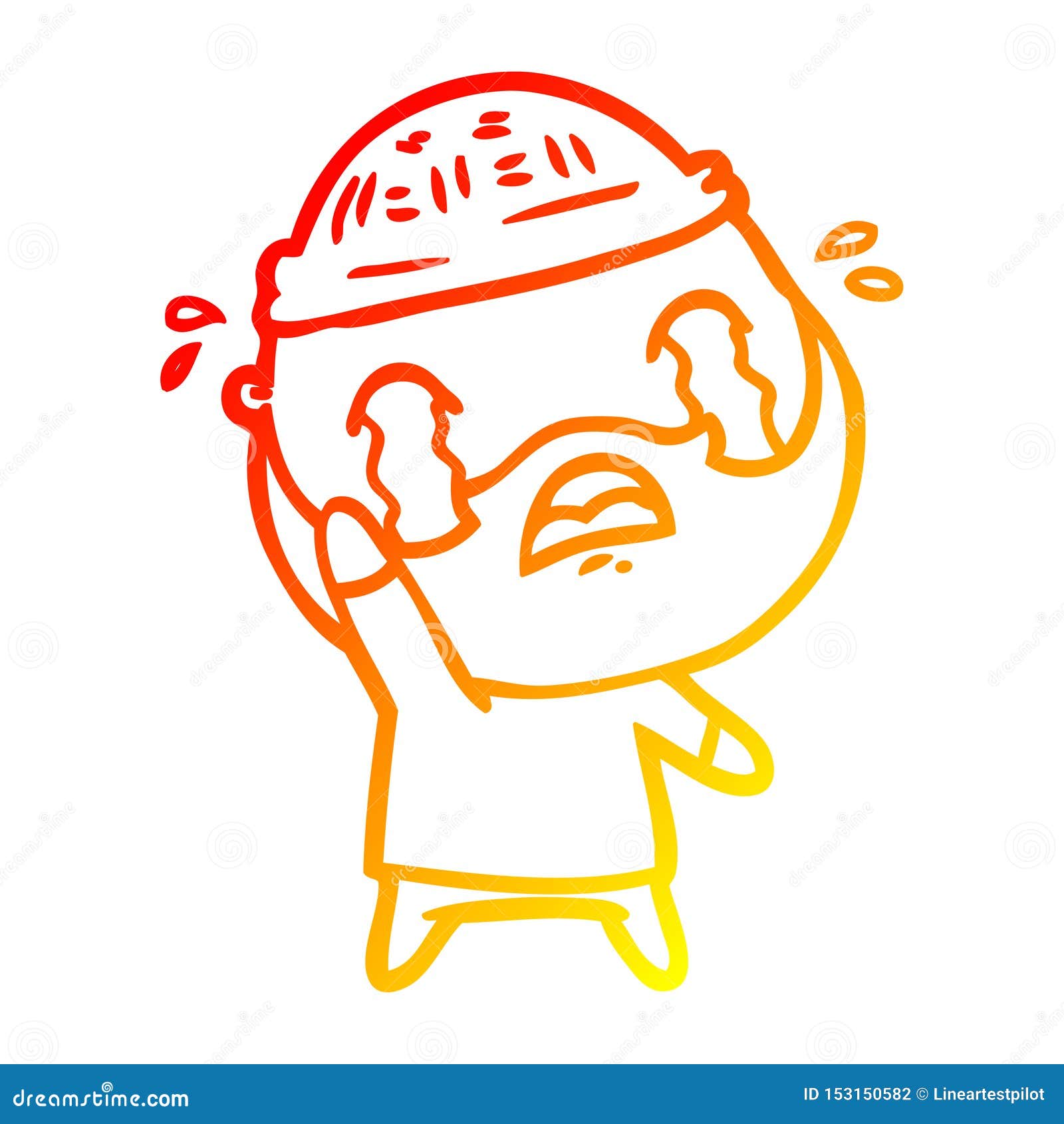 A Creative Warm Gradient Line Drawing Cartoon Bearded Man Crying Waving ...