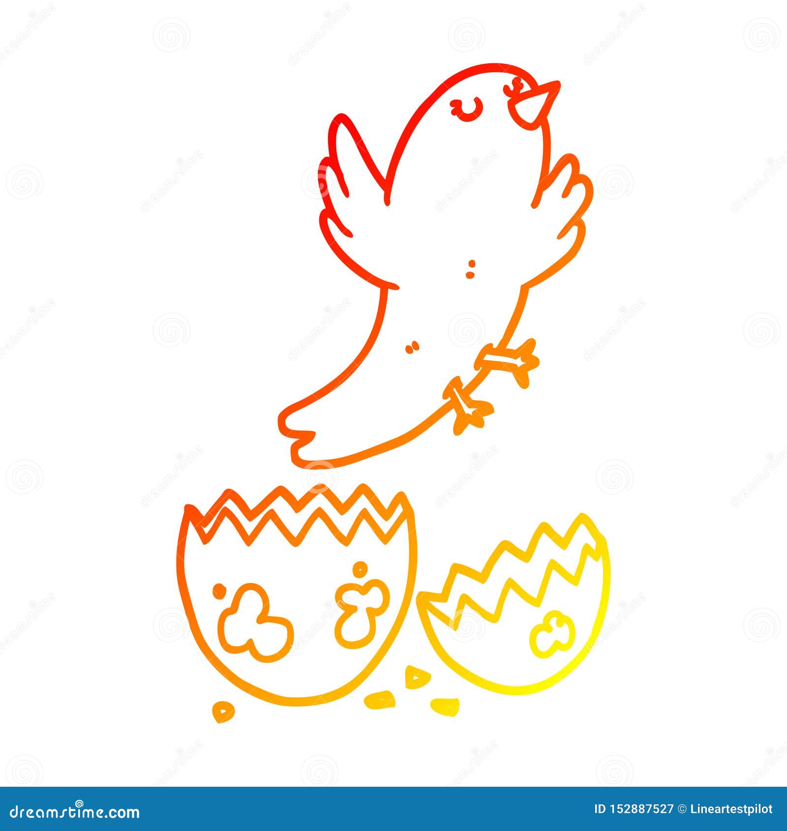 A Creative Warm Gradient Line Drawing Cartoon Bird Hatching from Egg ...