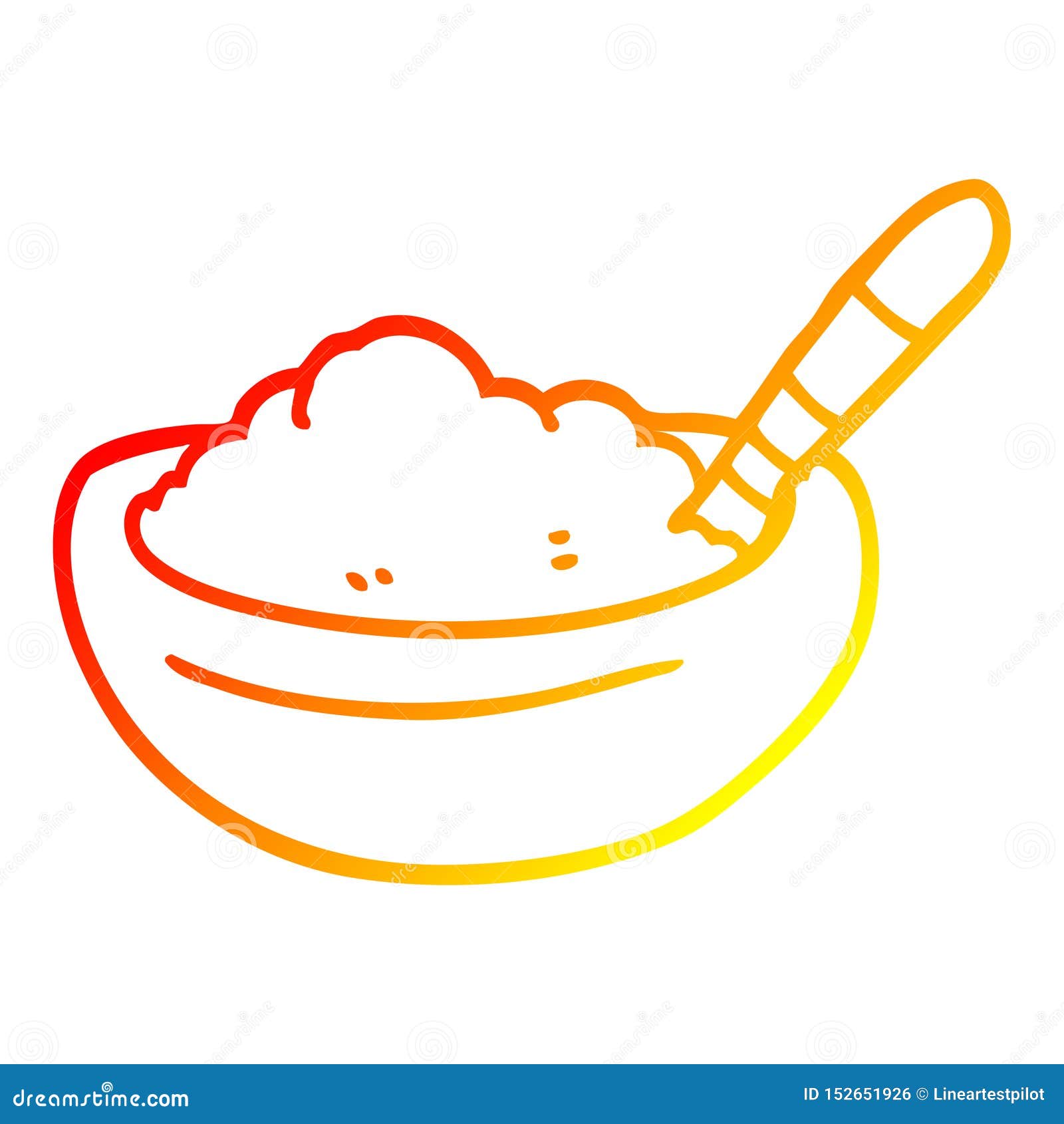 A Creative Warm Gradient Line Drawing Cartoon Bowl of Mashed Potato ...