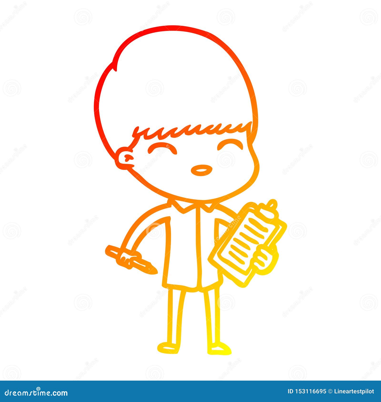 A Creative Warm Gradient Line Drawing Cartoon Boy Taking Notes Stock ...