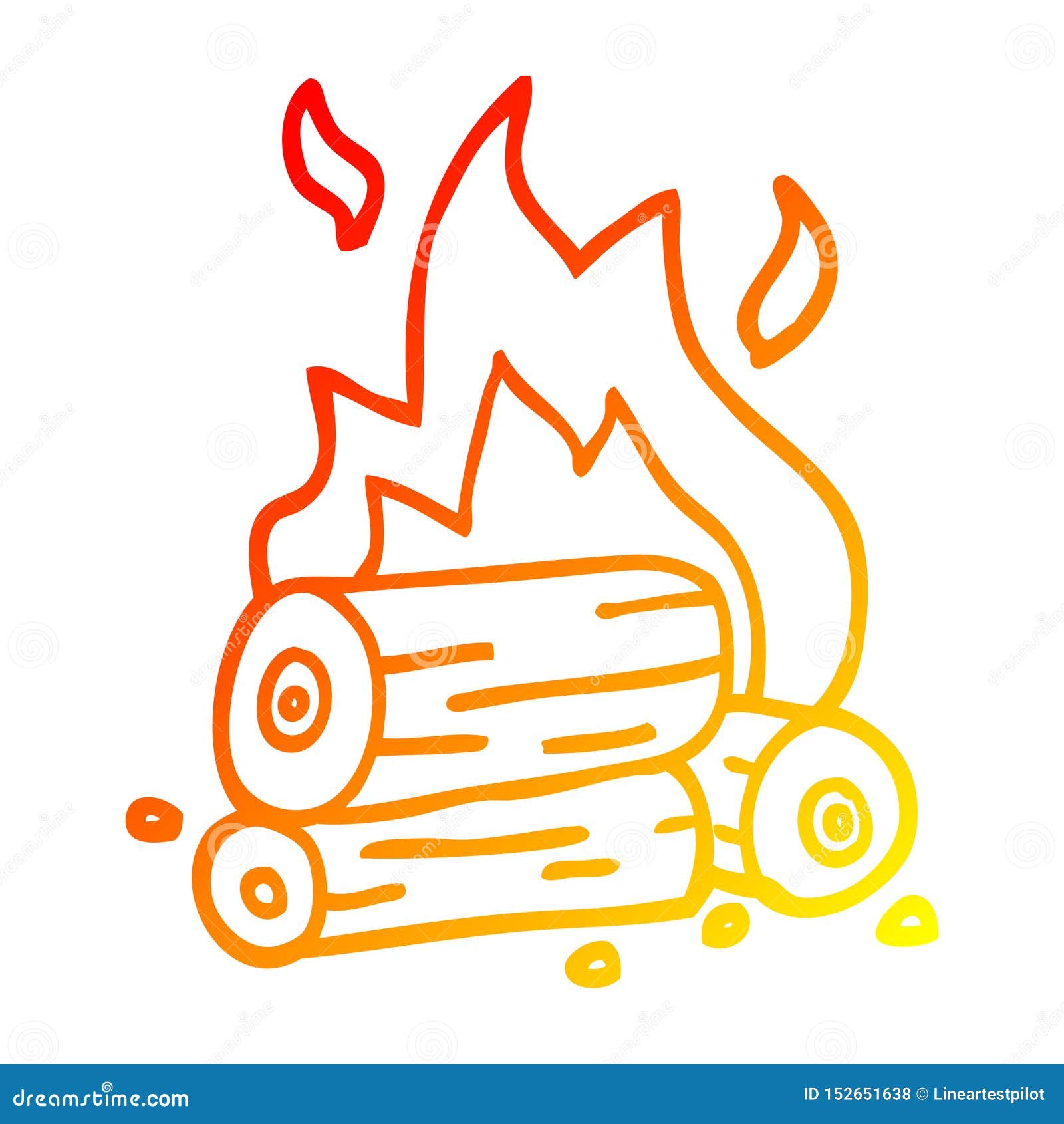 A Creative Warm Gradient Line Drawing Cartoon Burning Logs Stock Vector ...