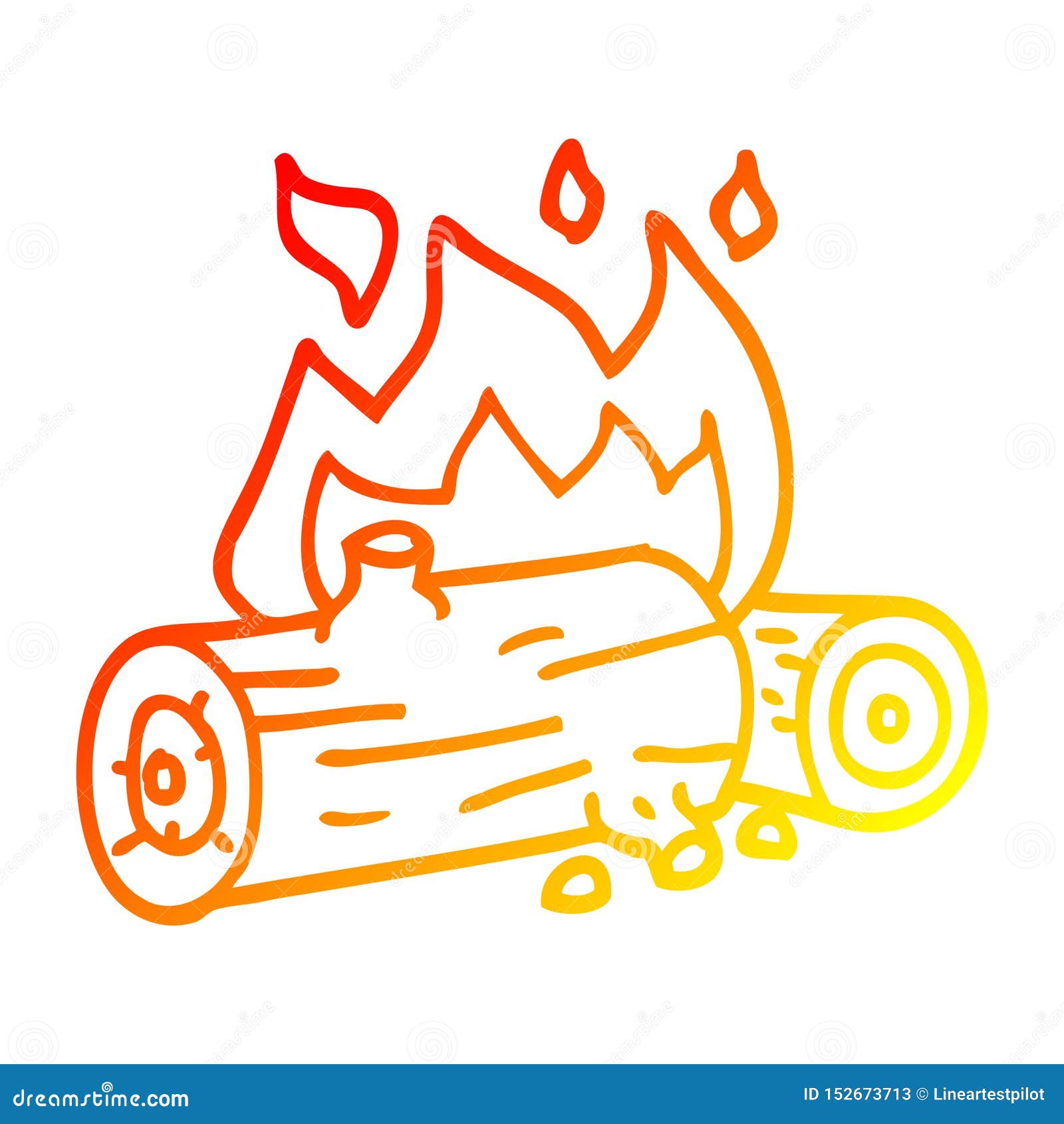 A Creative Warm Gradient Line Drawing Cartoon Burning Logs Stock Vector ...