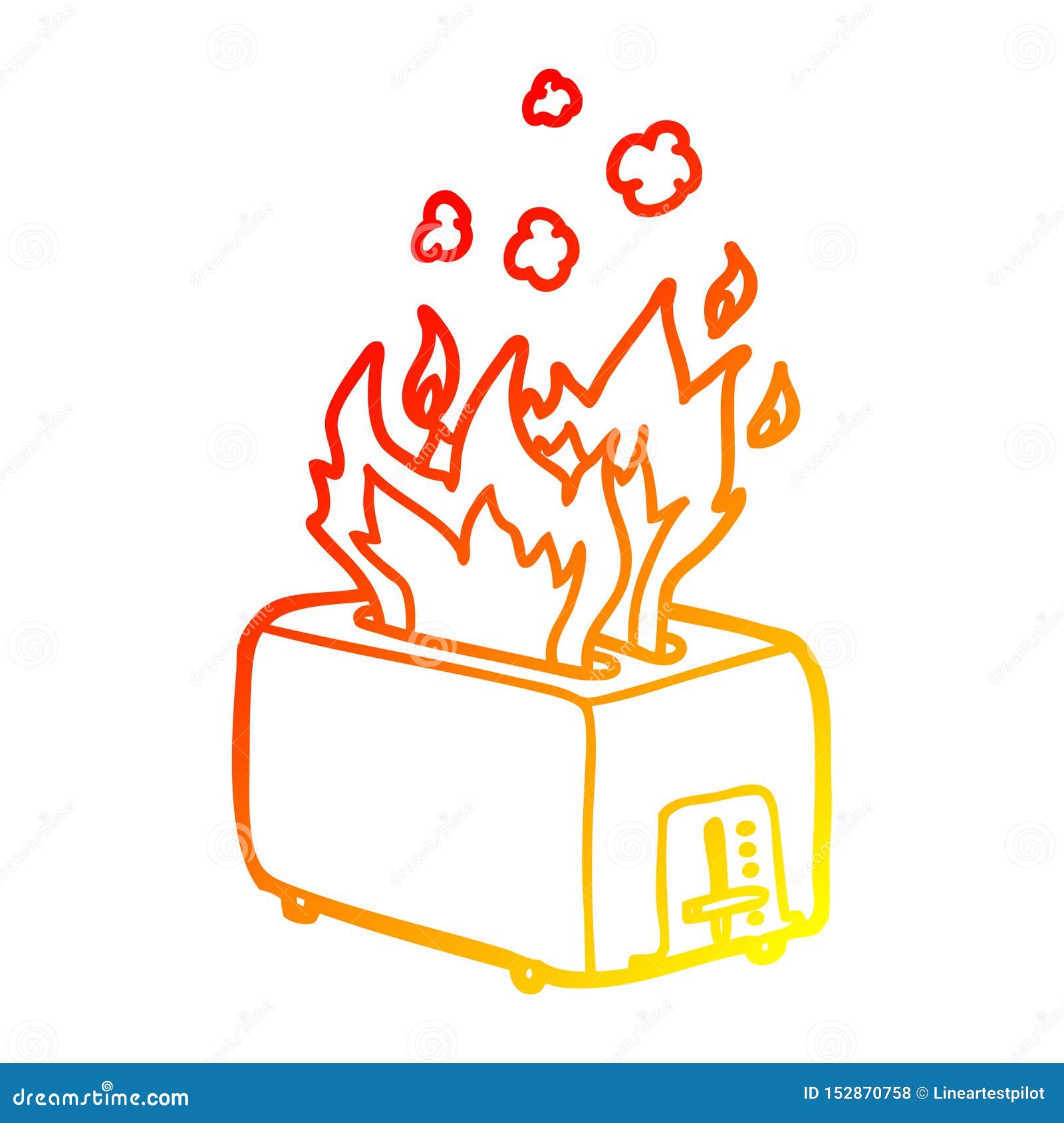 A Creative Warm Gradient Line Drawing Cartoon Burning Toaster Stock ...