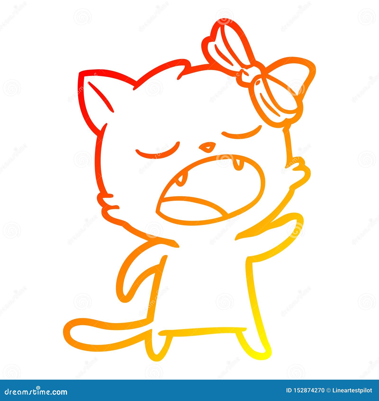 A Creative Warm Gradient Line Drawing Cartoon Cat Meowing Stock Vector ...