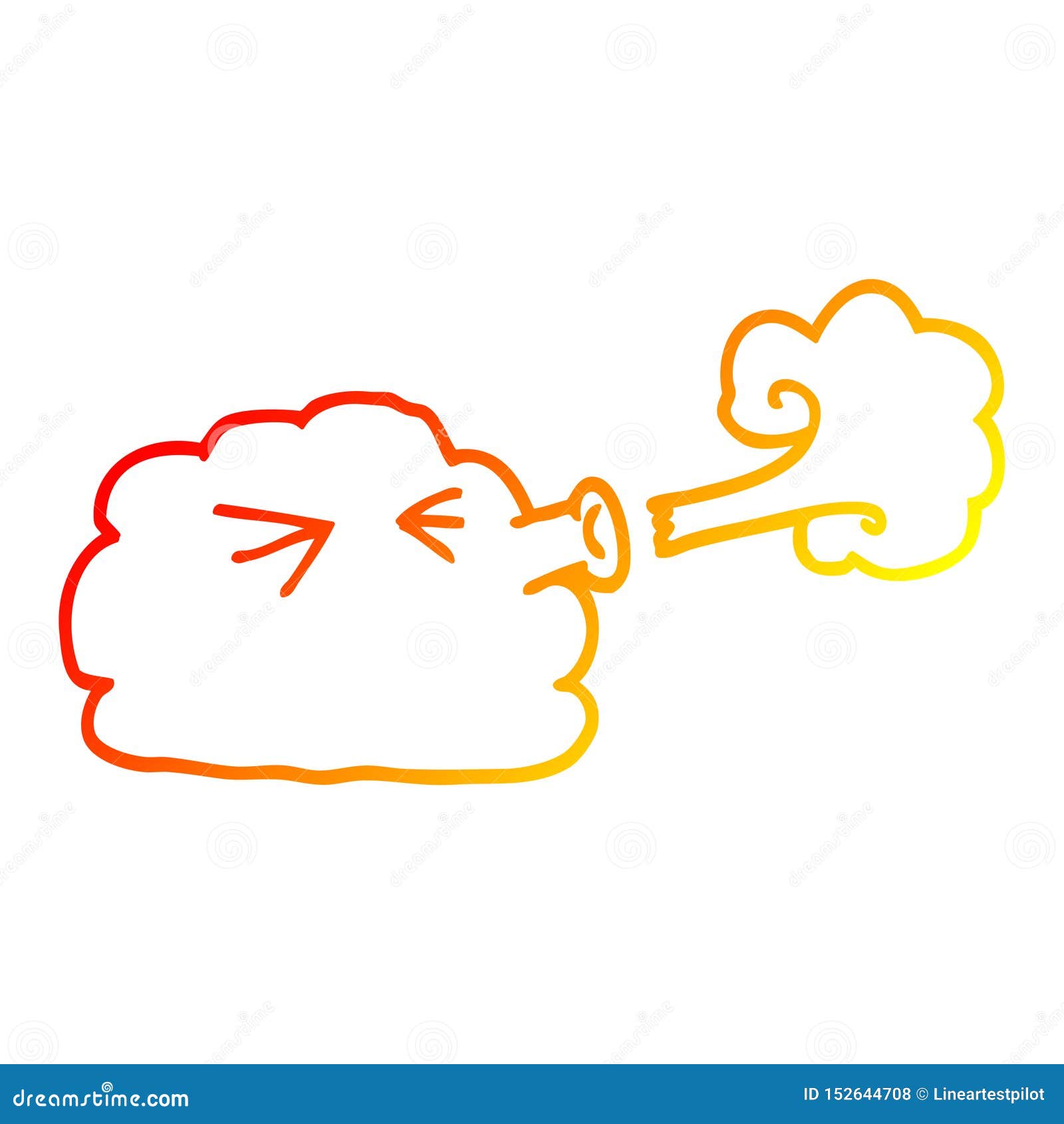 A Creative Warm Gradient Line Drawing Cartoon Cloud Blowing a Gale ...