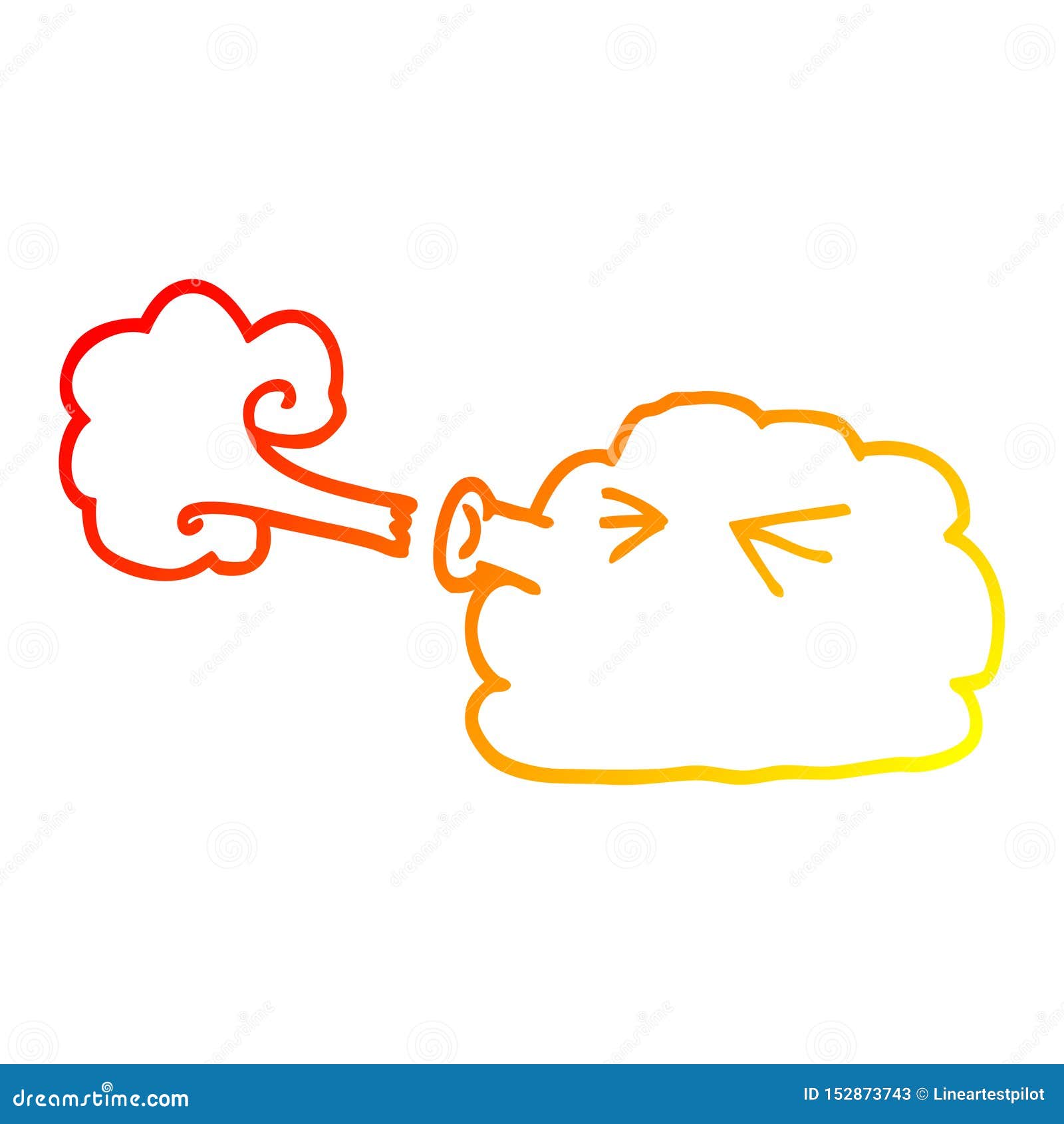 A Creative Warm Gradient Line Drawing Cartoon Cloud Blowing a Gale ...
