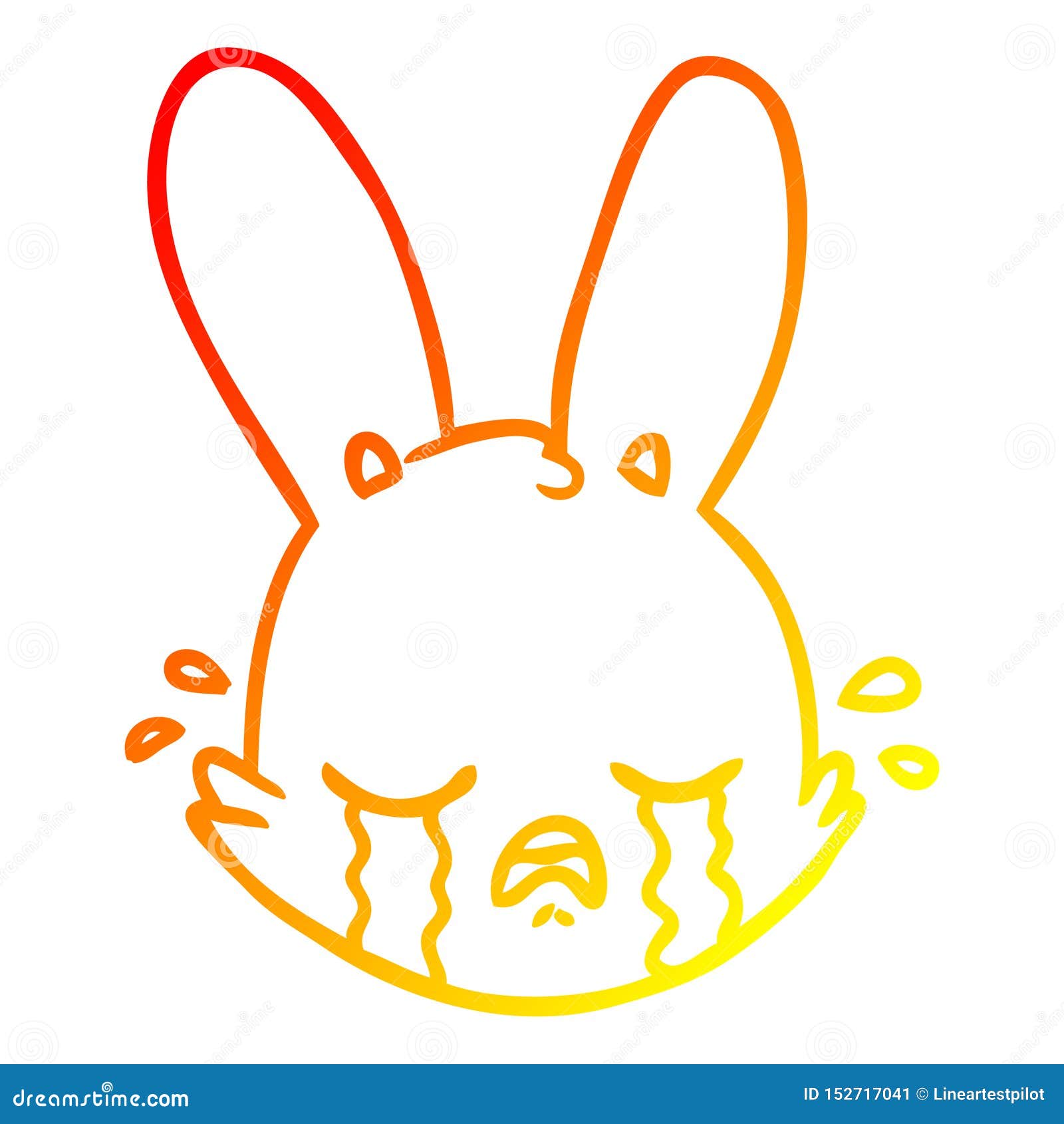 A Creative Warm Gradient Line Drawing Cartoon Crying Bunny Face Stock ...