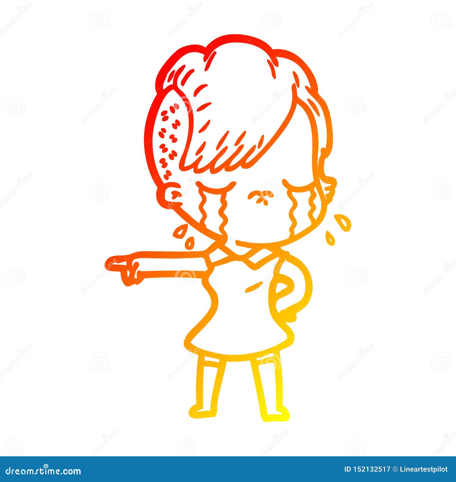 A Creative Warm Gradient Line Drawing Cartoon Crying Girl Pointing ...