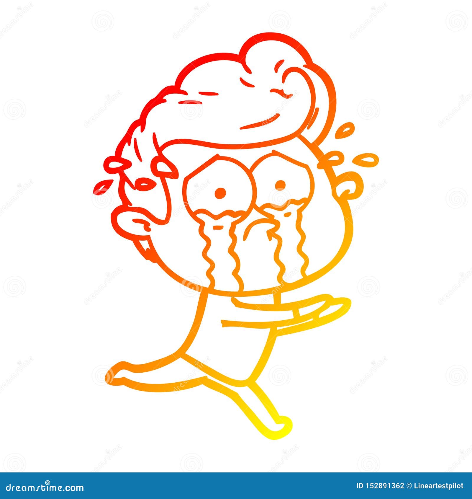 A Creative Warm Gradient Line Drawing Cartoon Crying Man Running Stock ...