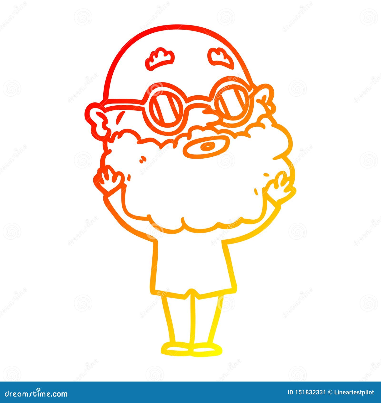 A Creative Warm Gradient Line Drawing Cartoon Curious Man with Beard ...