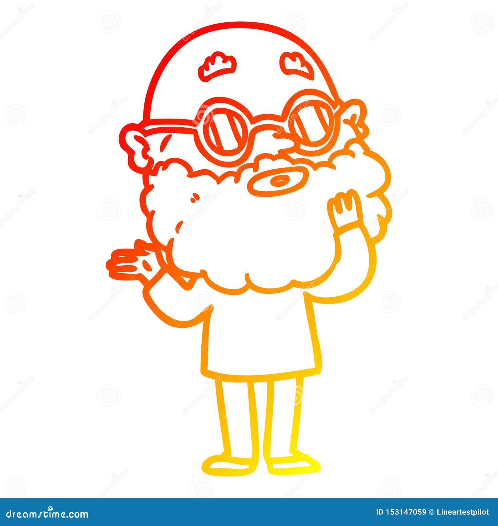 A Creative Warm Gradient Line Drawing Cartoon Curious Man with Beard ...