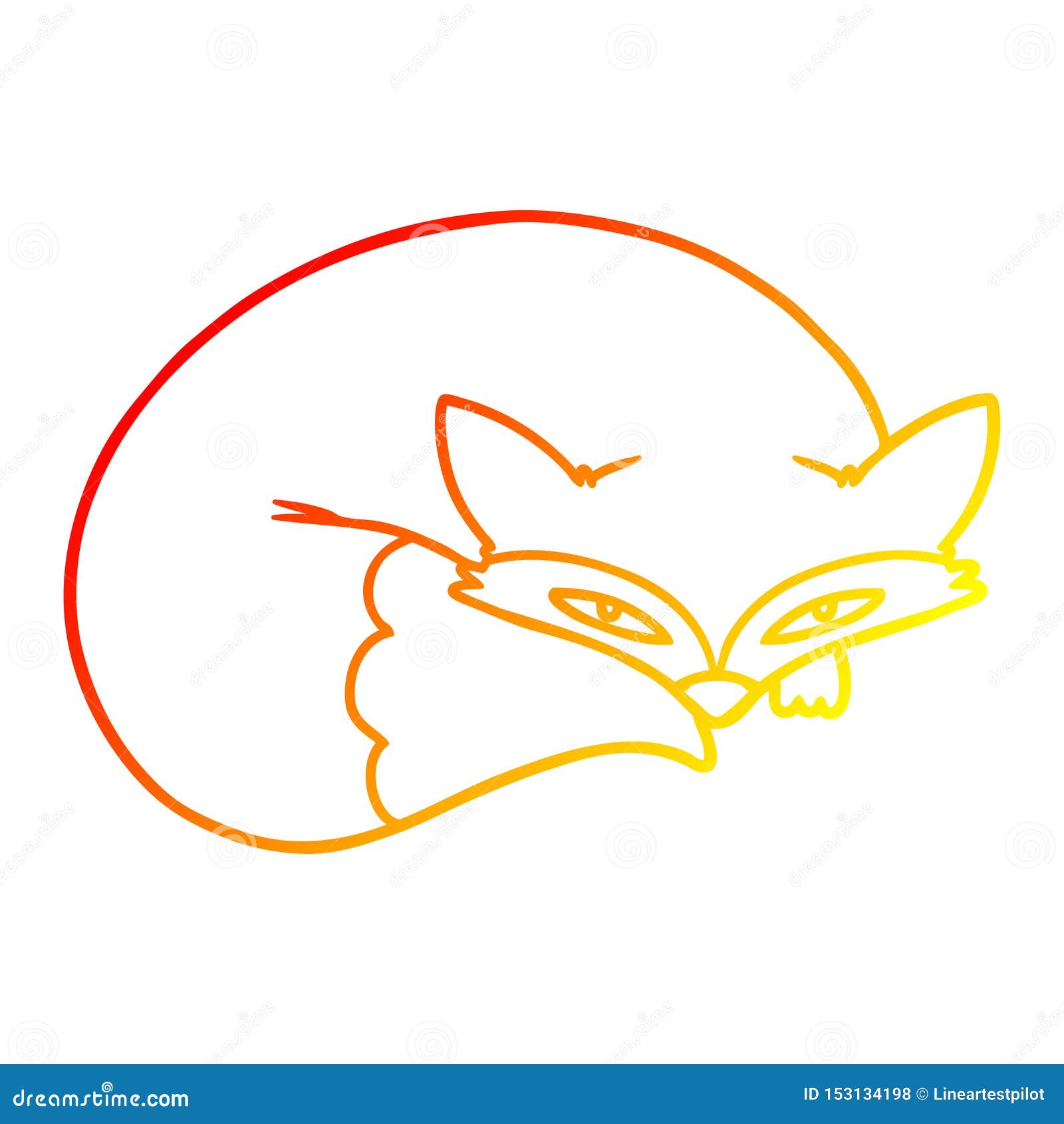 A Creative Warm Gradient Line Drawing Cartoon Curled Up Fox Stock ...