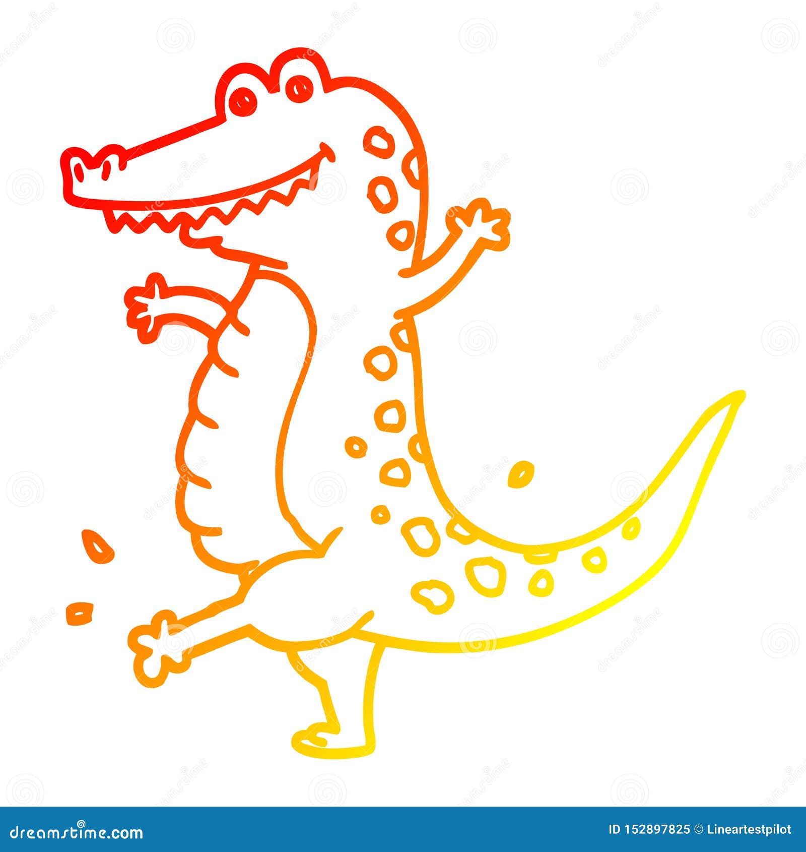 A Creative Warm Gradient Line Drawing Cartoon Dancing Crocodile Stock ...