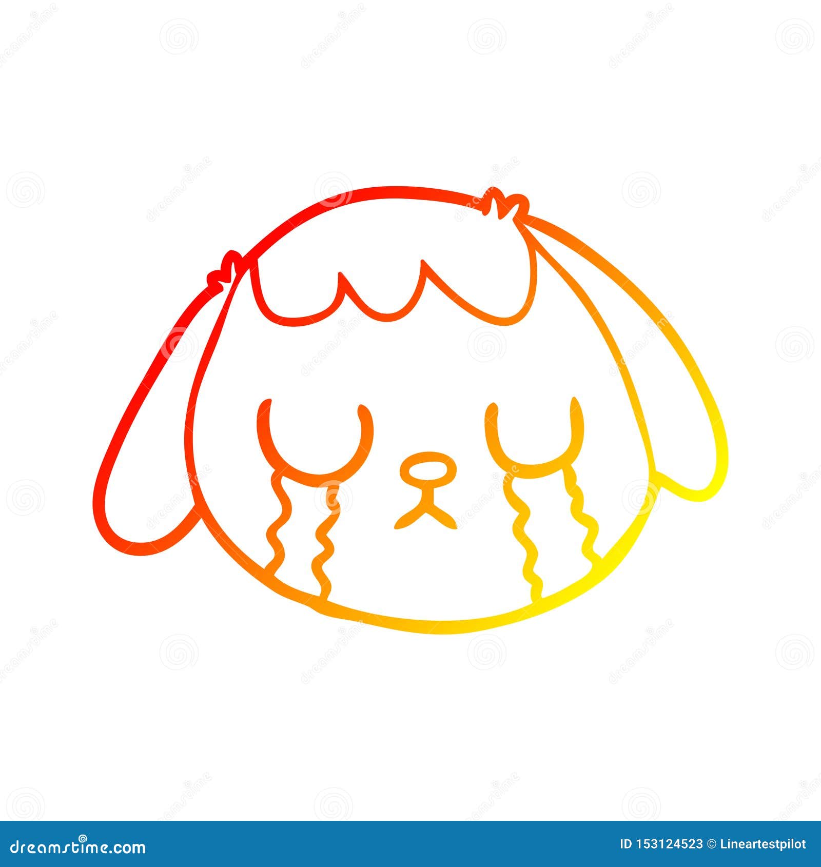 A Creative Warm Gradient Line Drawing Cartoon Dog Face Crying Stock ...