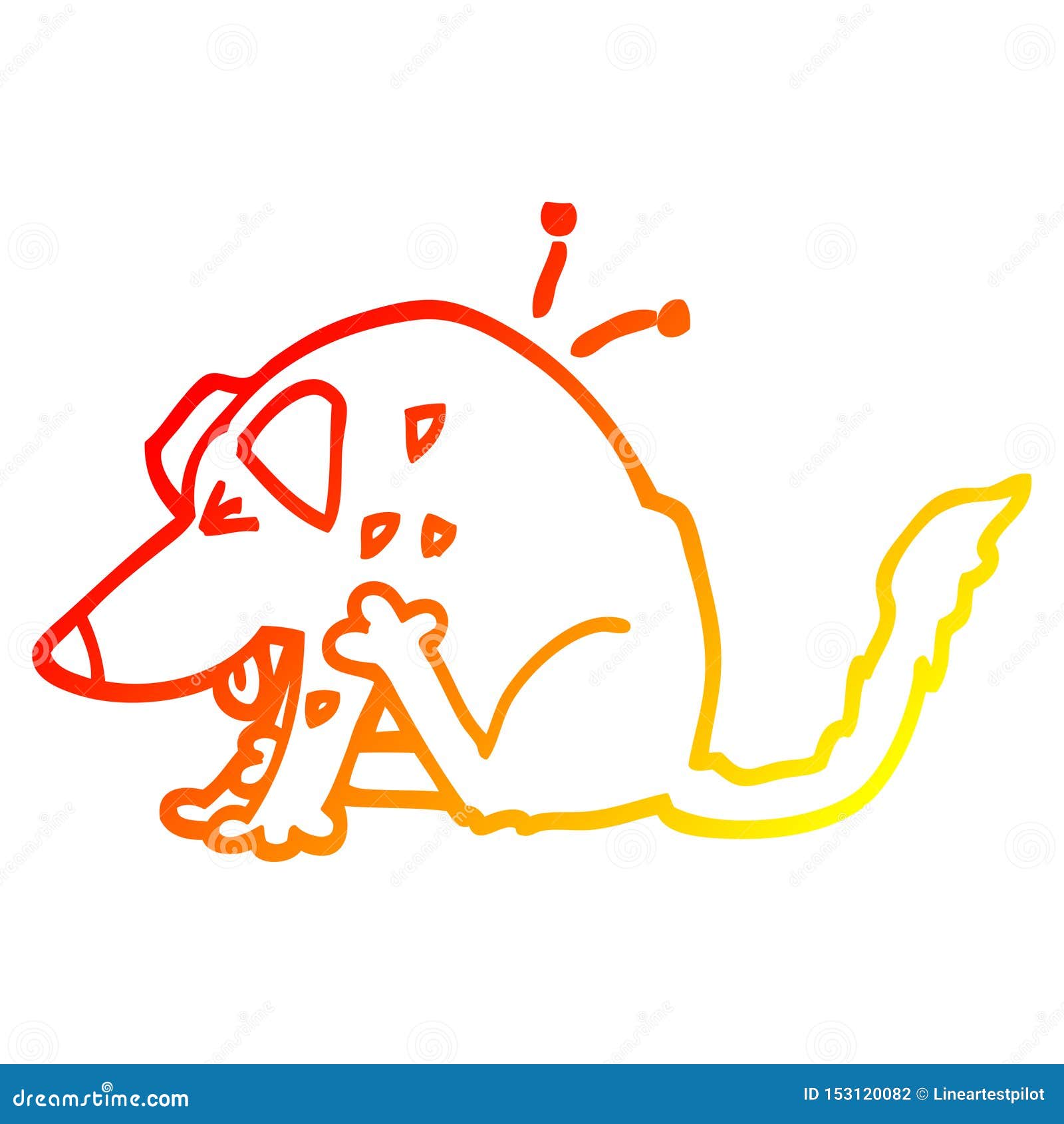 A Creative Warm Gradient Line Drawing Cartoon Dog Scratching Stock ...