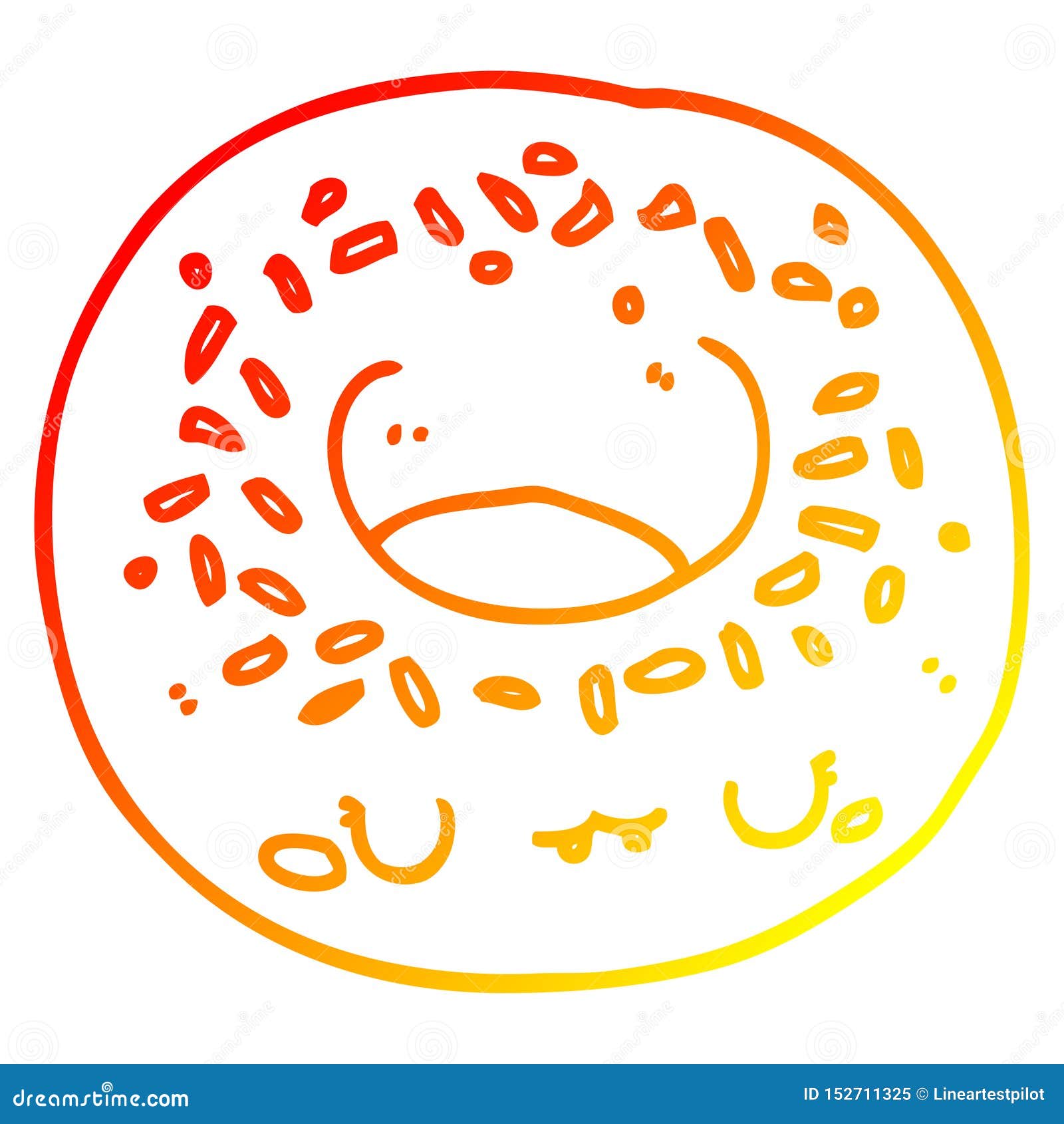 A Creative Warm Gradient Line Drawing Cartoon Donut Stock Vector ...