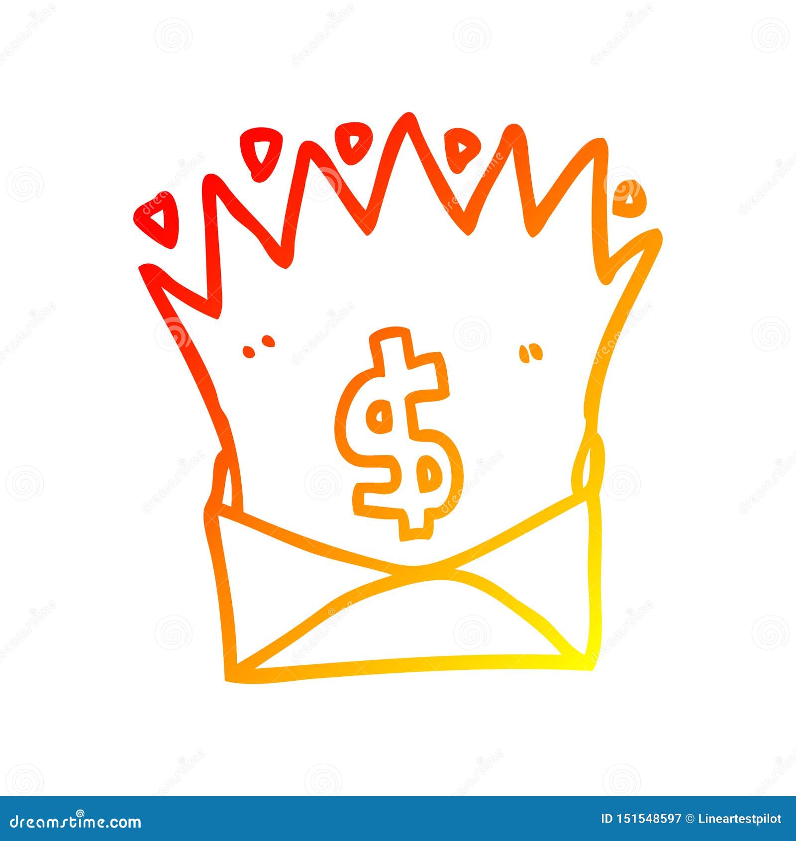 A Creative Warm Gradient Line Drawing Cartoon Envelope with Money Sign ...