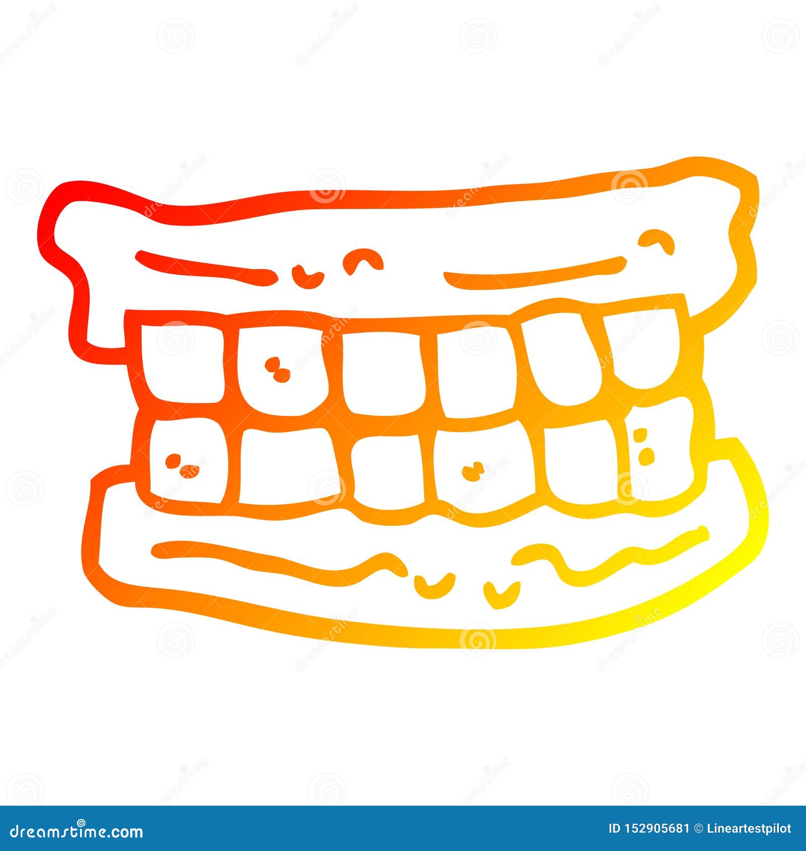 A Creative Warm Gradient Line Drawing Cartoon False Teeth Stock Vector ...