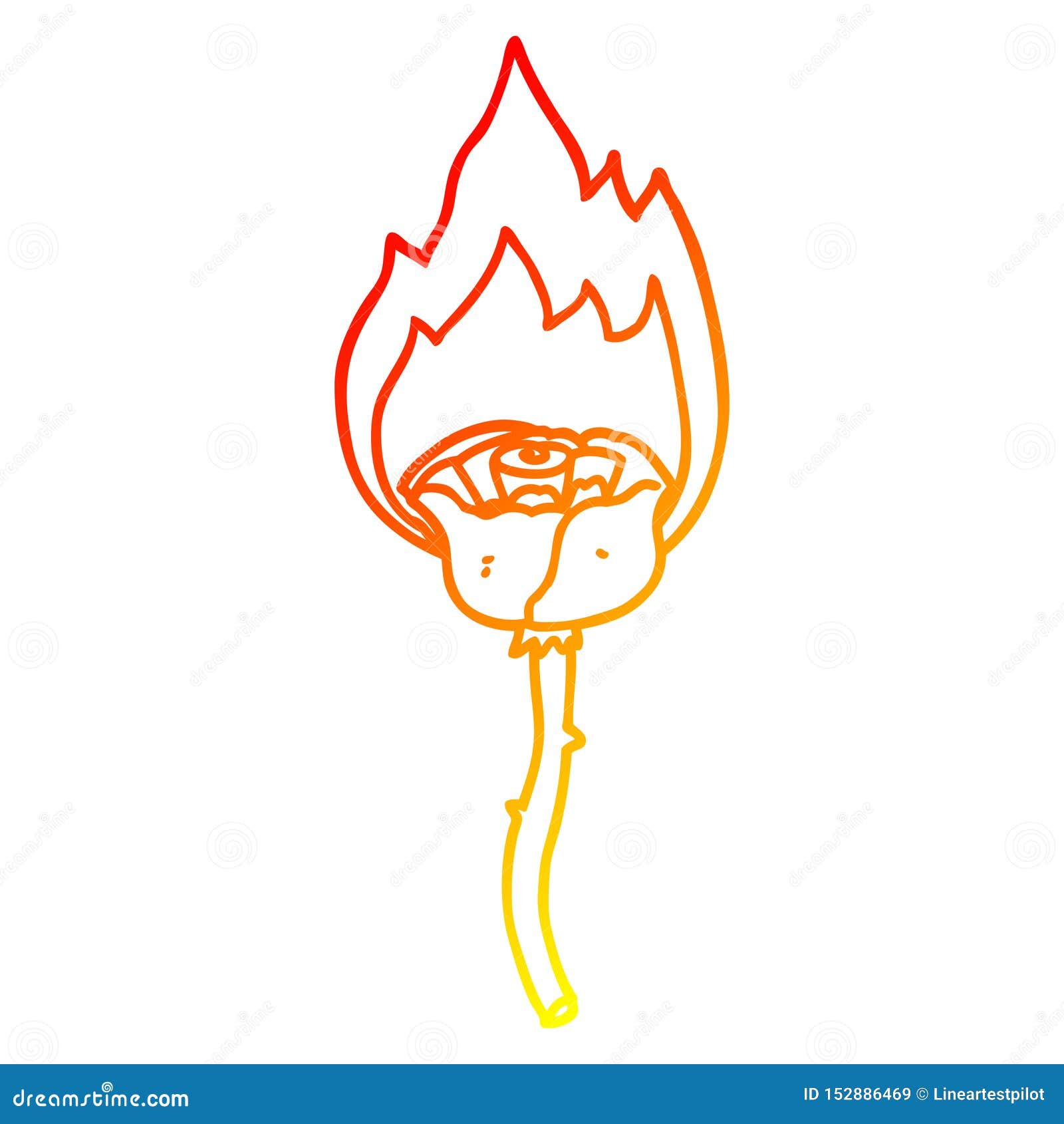 A Creative Warm Gradient Line Drawing Cartoon Flaming Rose Stock Vector ...