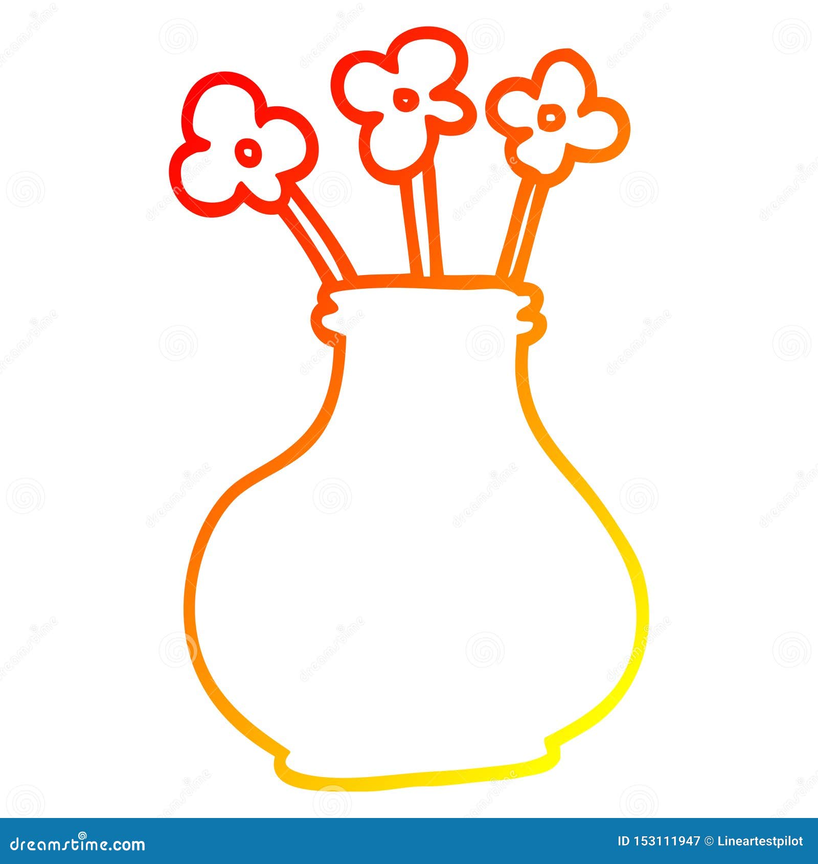 A Creative Warm Gradient Line Drawing Cartoon Flower Vase Stock Vector ...