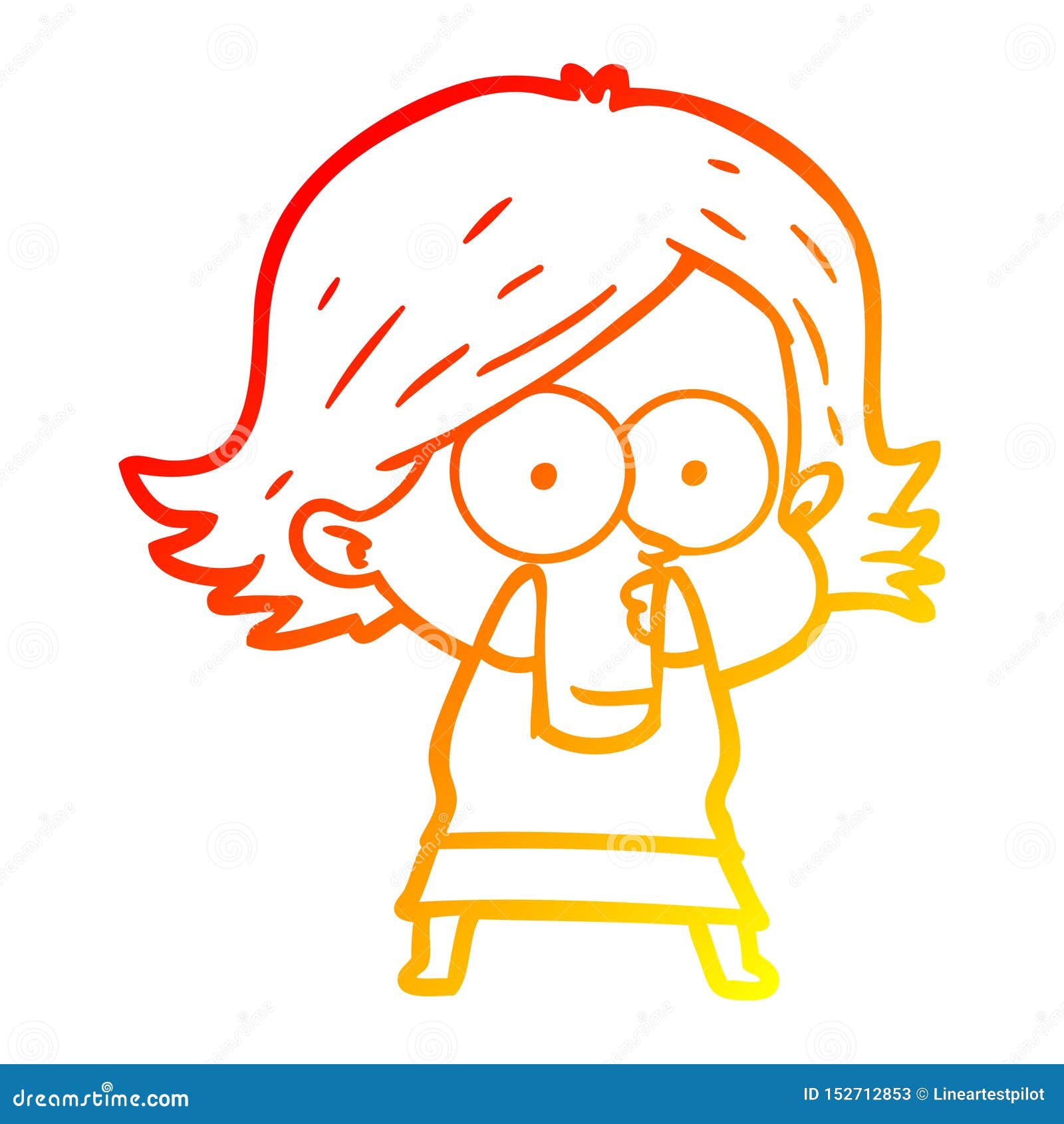 A Creative Warm Gradient Line Drawing Cartoon Girl Pouting Stock Vector ...
