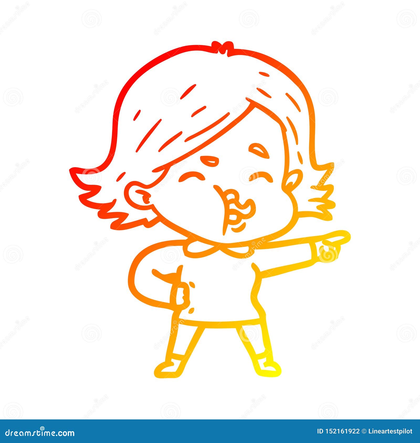 A Creative Warm Gradient Line Drawing Cartoon Girl Pulling Face Stock ...