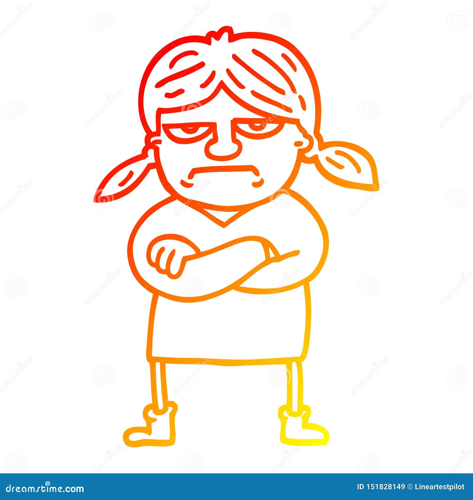 A Creative Warm Gradient Line Drawing Cartoon Grumpy Girl Stock Vector ...