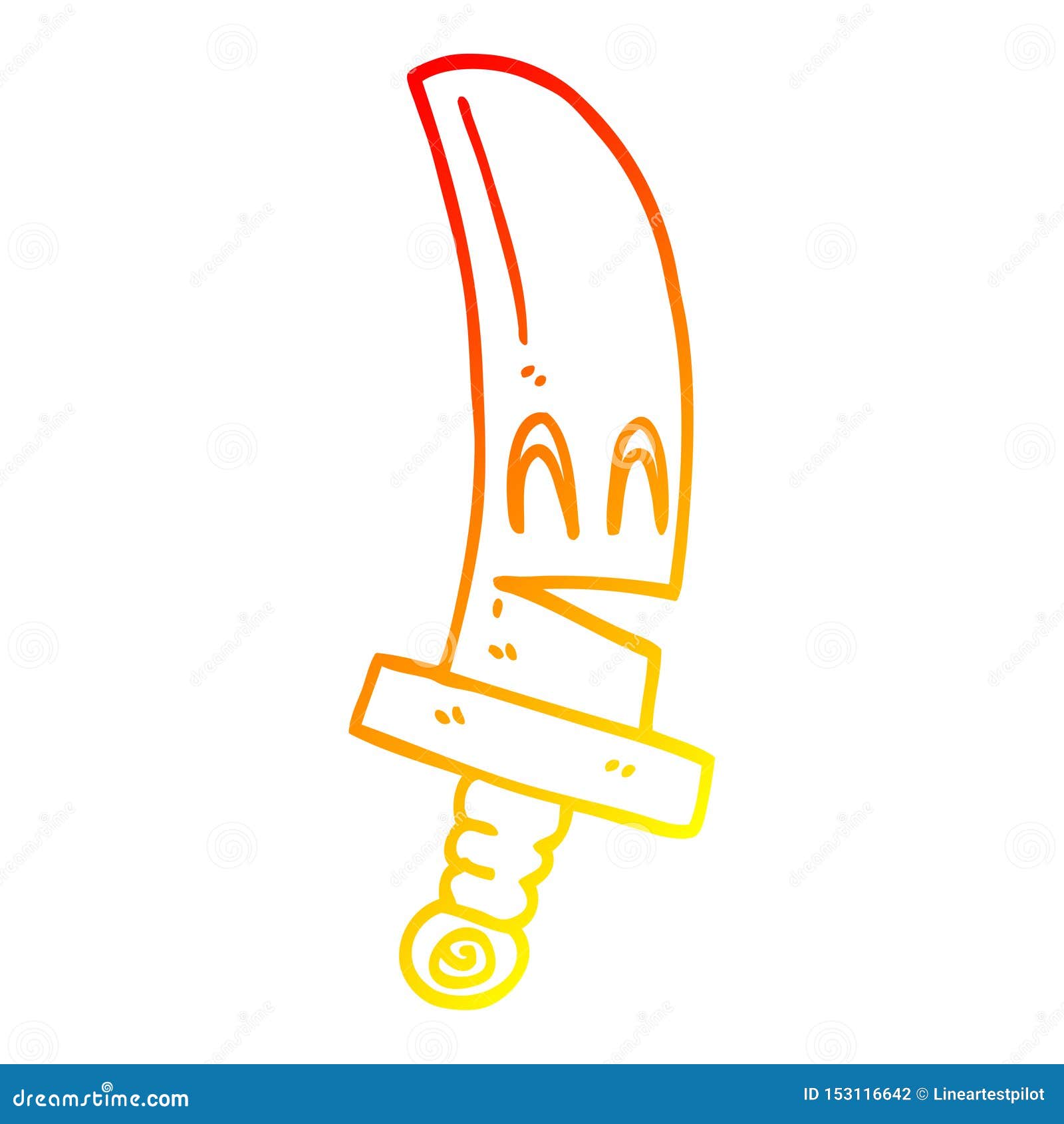 A Creative Warm Gradient Line Drawing Cartoon Happy Magical Sword Stock ...