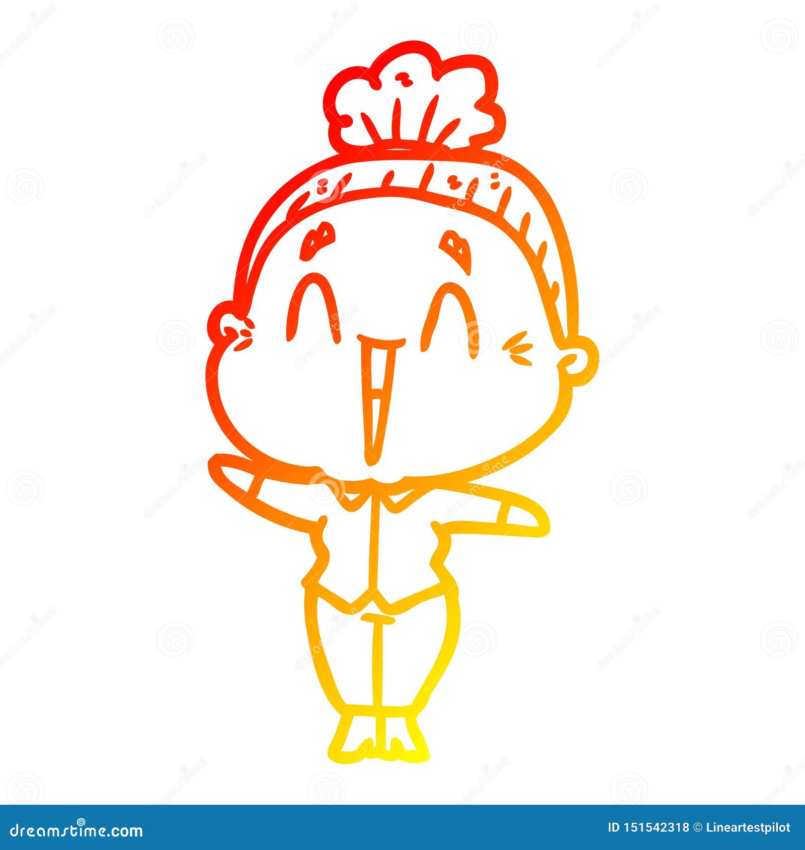 A Creative Warm Gradient Line Drawing Cartoon Happy Old Lady Stock ...