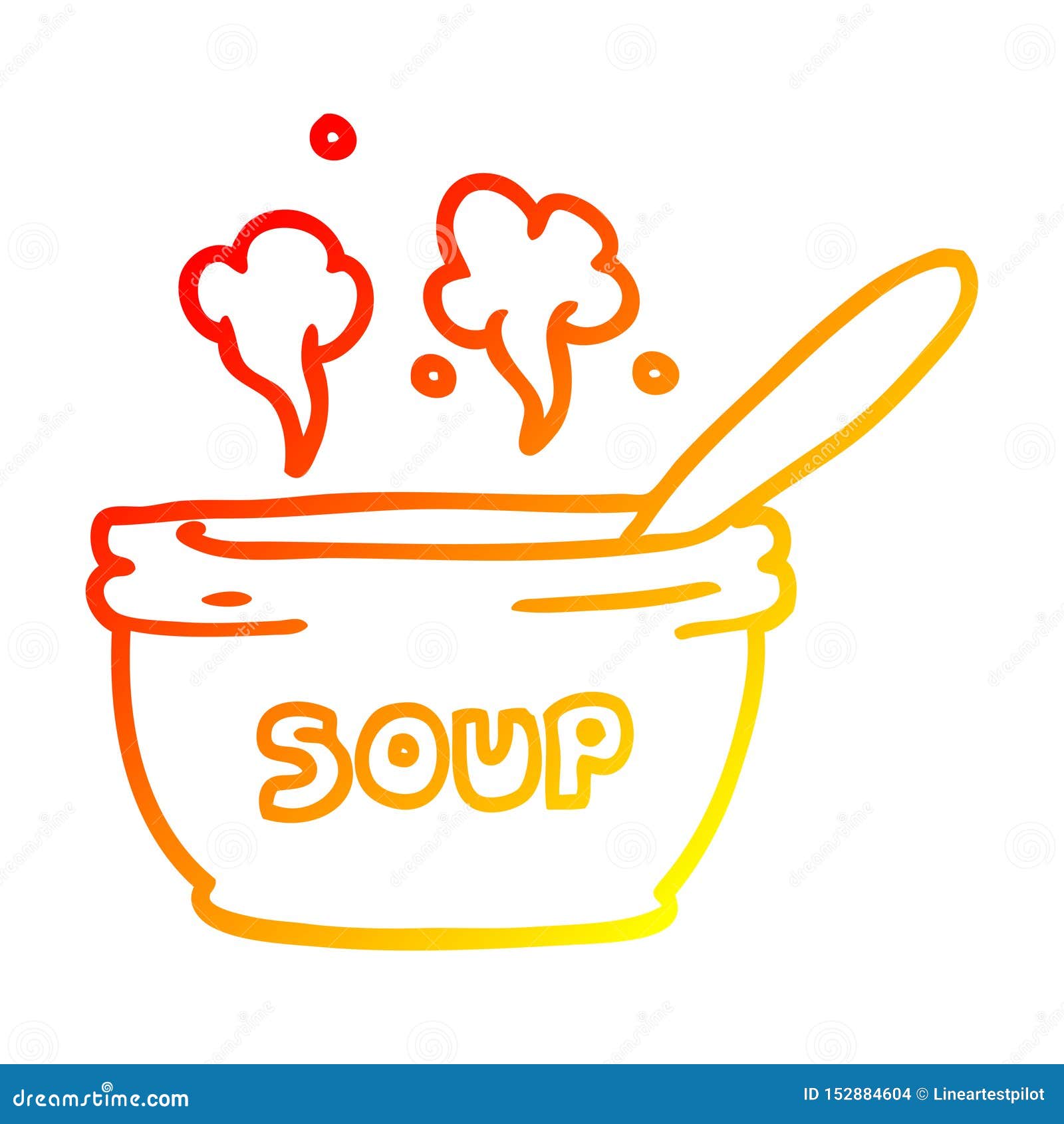 A Creative Warm Gradient Line Drawing Cartoon of Hot Soup Stock Vector ...
