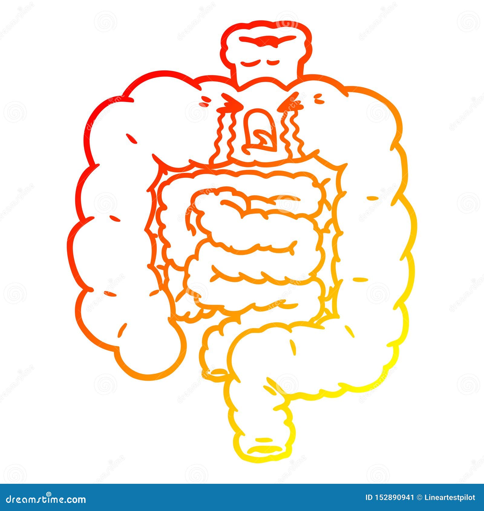 A Creative Warm Gradient Line Drawing Cartoon Intestines Crying Stock ...