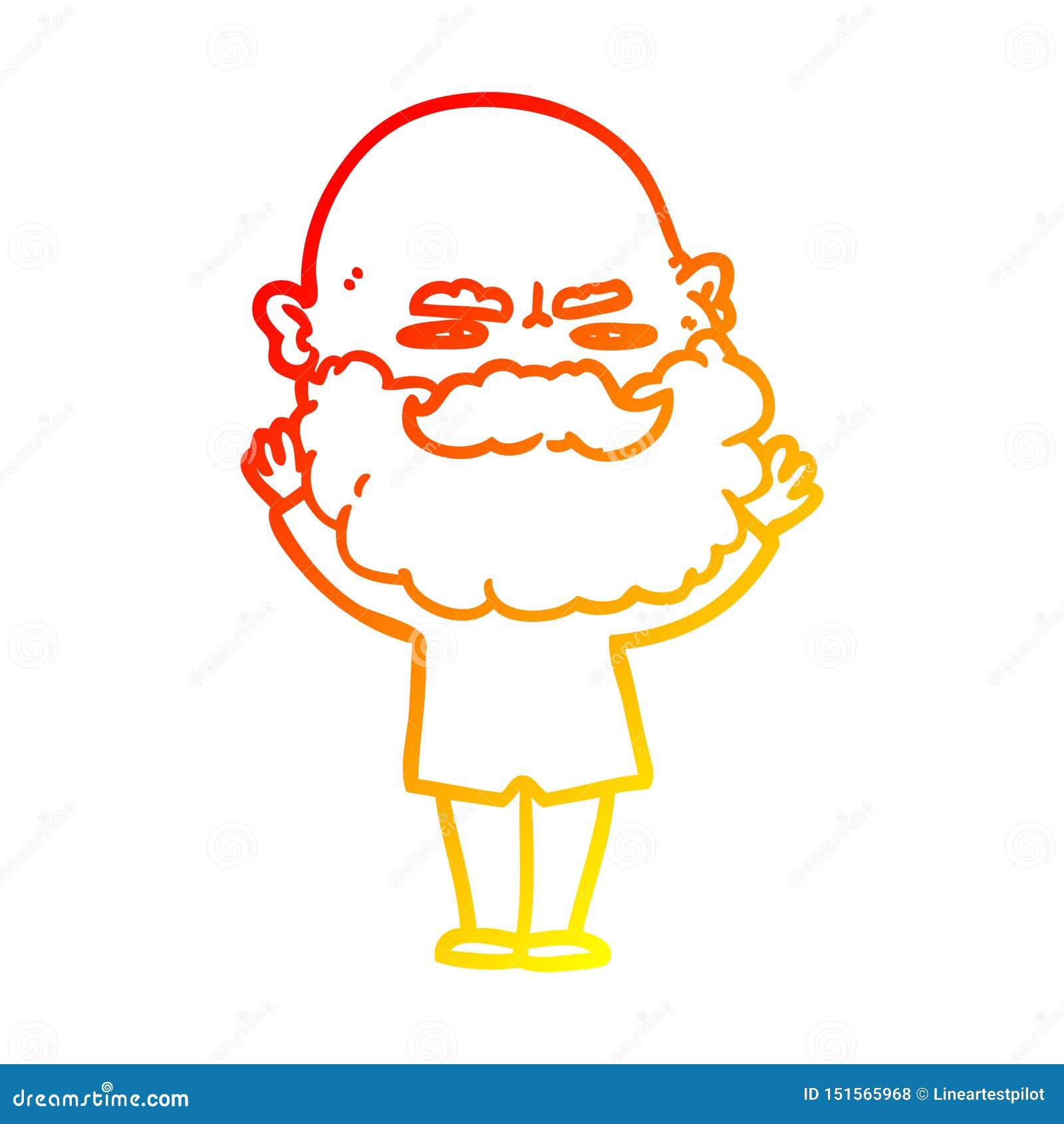 A Creative Warm Gradient Line Drawing Cartoon Man with Beard Frowning ...