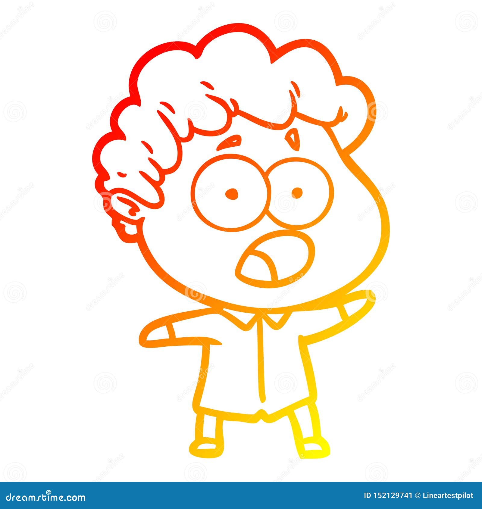 A Creative Warm Gradient Line Drawing Cartoon Man Gasping in Surprise ...