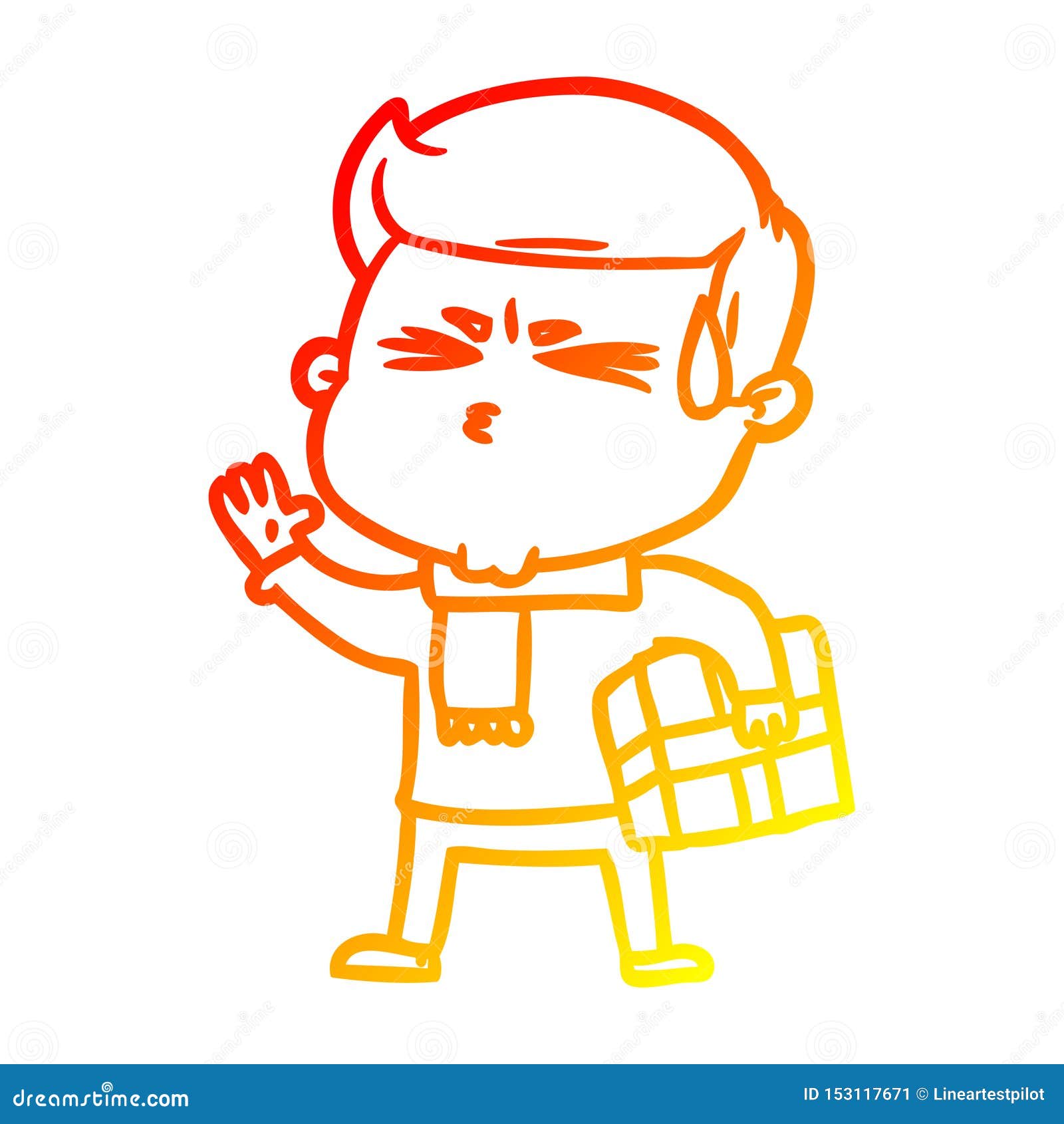 A Creative Warm Gradient Line Drawing Cartoon Man Sweating Stock Vector ...